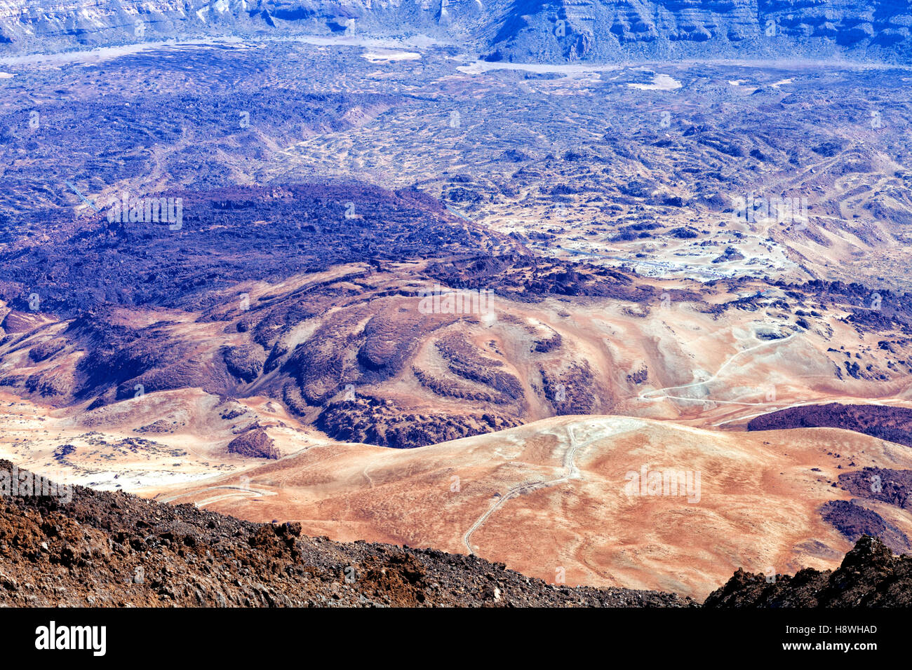 Aerial view from mount Teide, Tenerife, Canary Islands, over volcanic ...