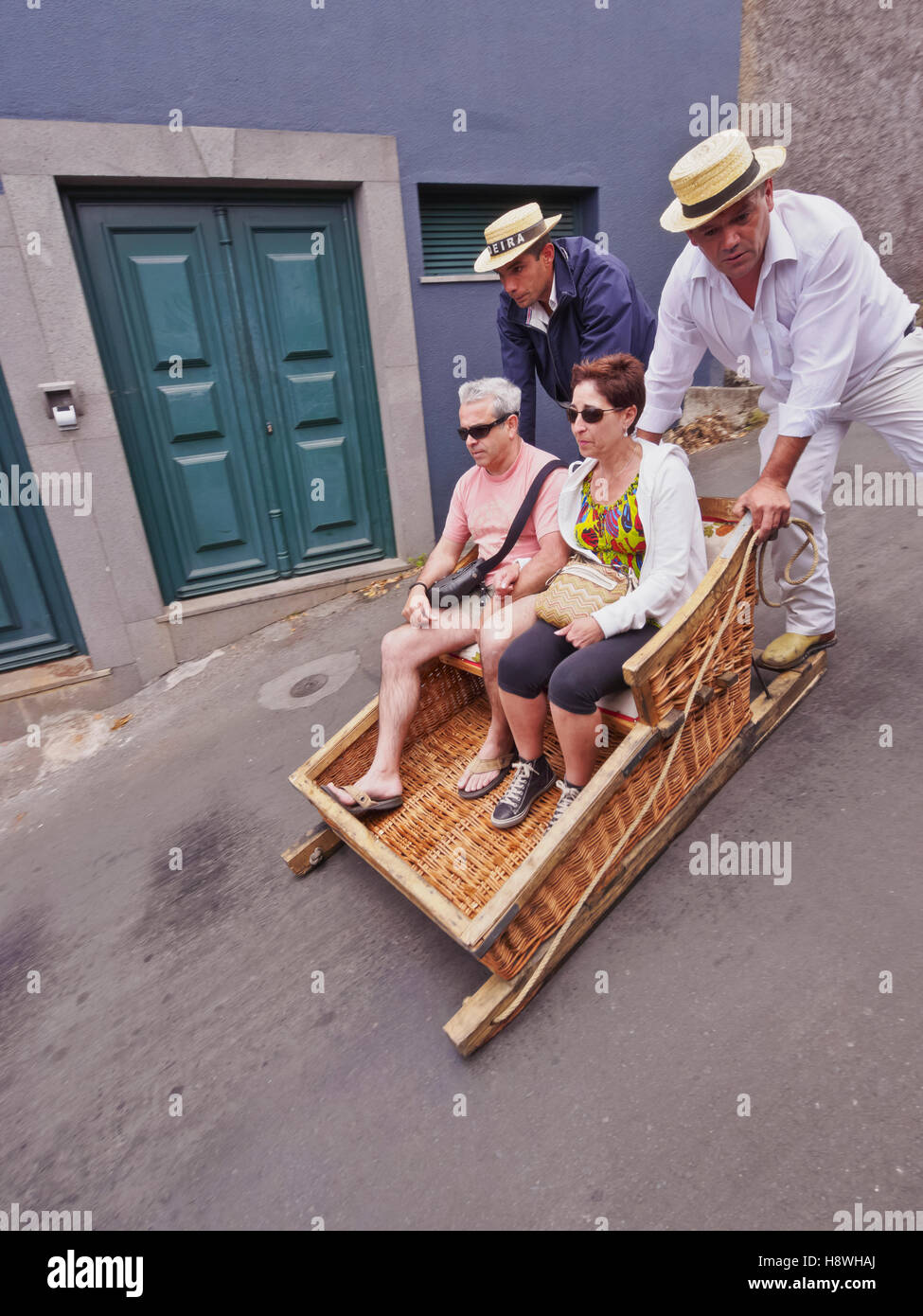Portugal, Madeira, Funchal, Carreiros do Monte, Wicker Toboggan Sled ...