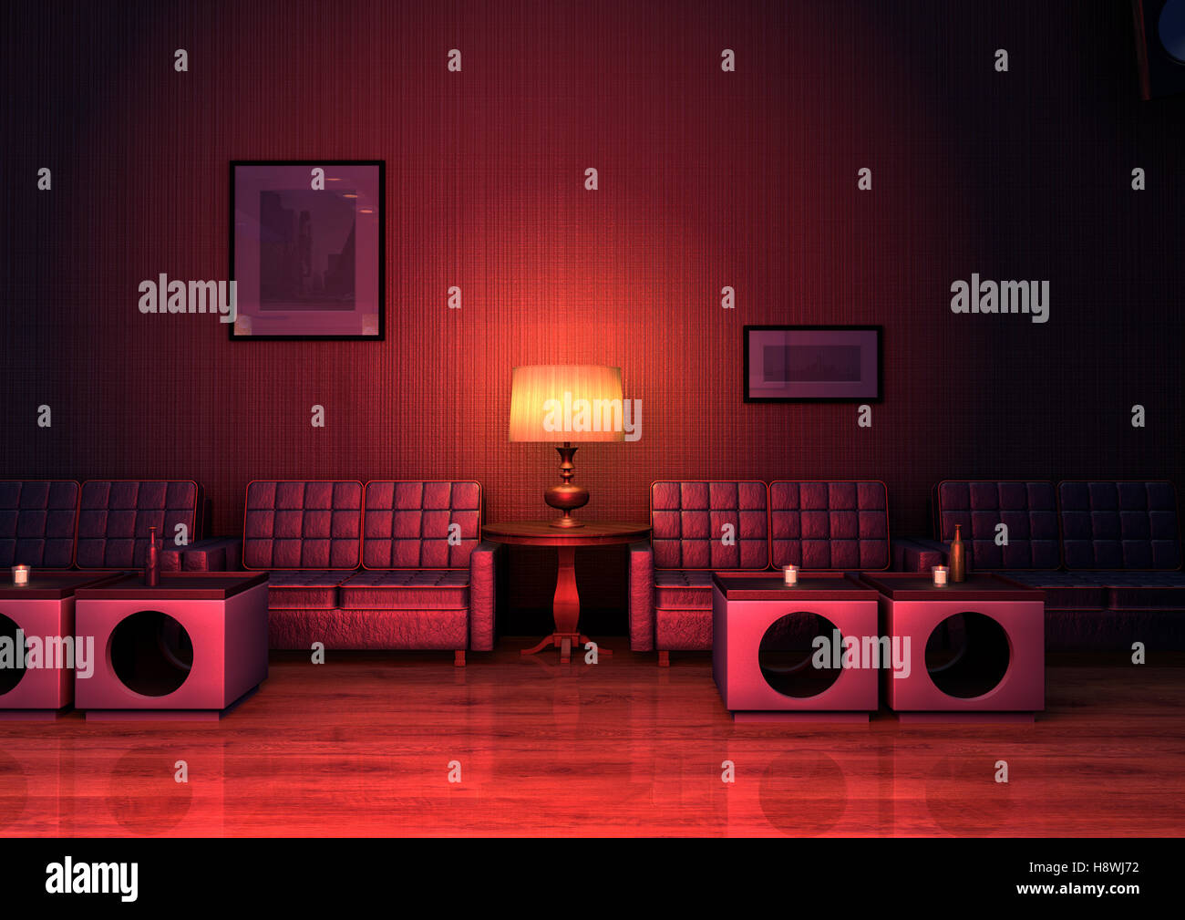 3D rendering of a luxury night lounge bar in a purple light Stock Photo ...