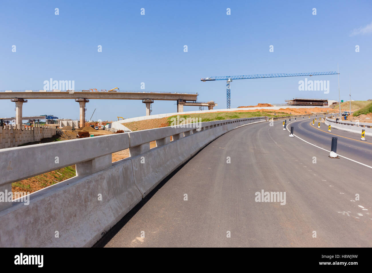 New road highway junction overpass ramps for traffic flow in ...
