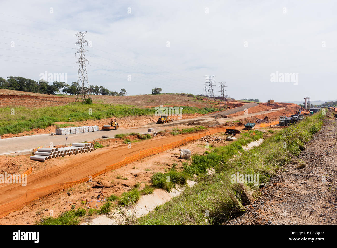 Construction building road highway junction overpass ramp columns of ...