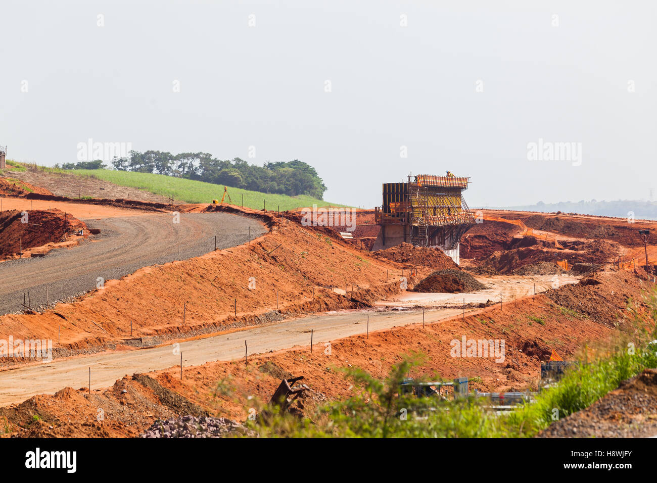 Construction building road highway junction overpass ramp columns of ...
