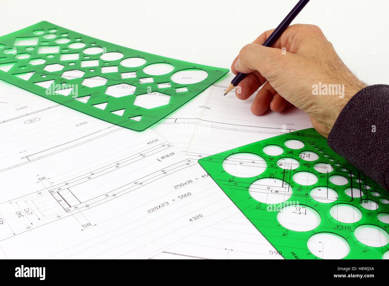 Project mechanical drawing, of interior, design manual, with stencil ...
