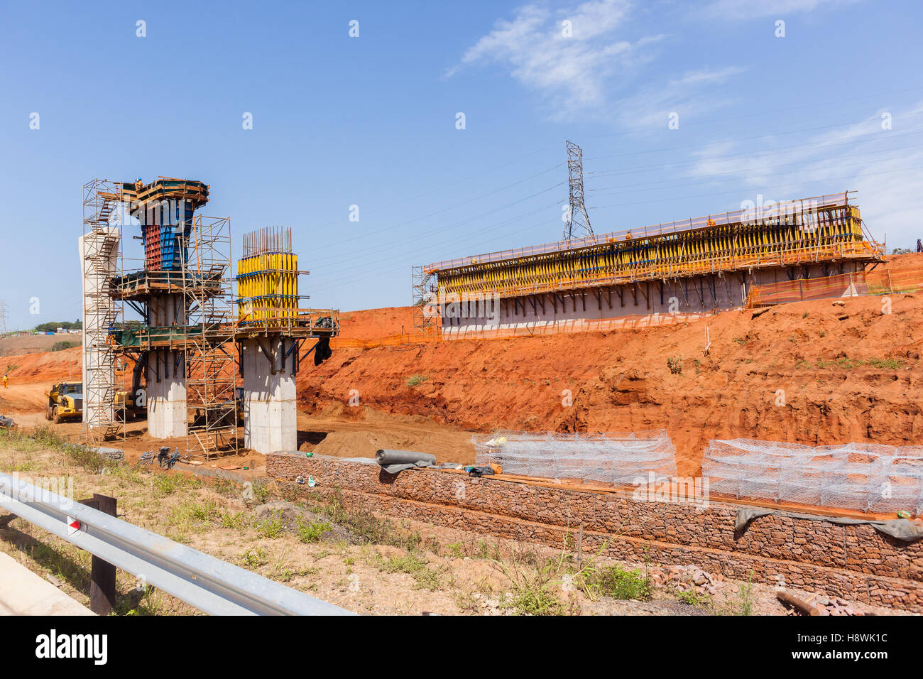Construction building road highway junction overpass ramp columns of ...