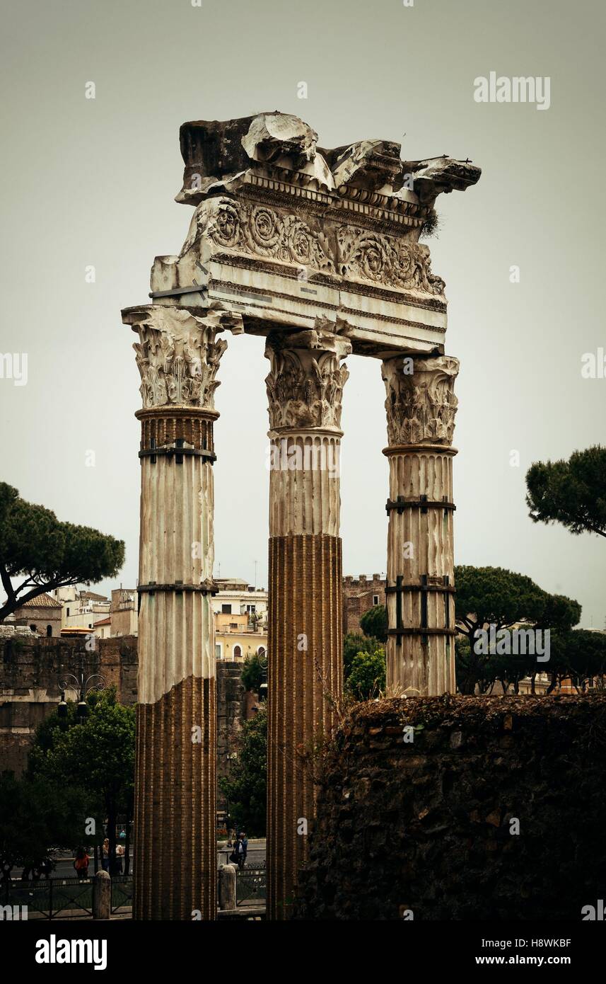 Columns. Rome Forum with ruins of historical buildings. Italy Stock ...