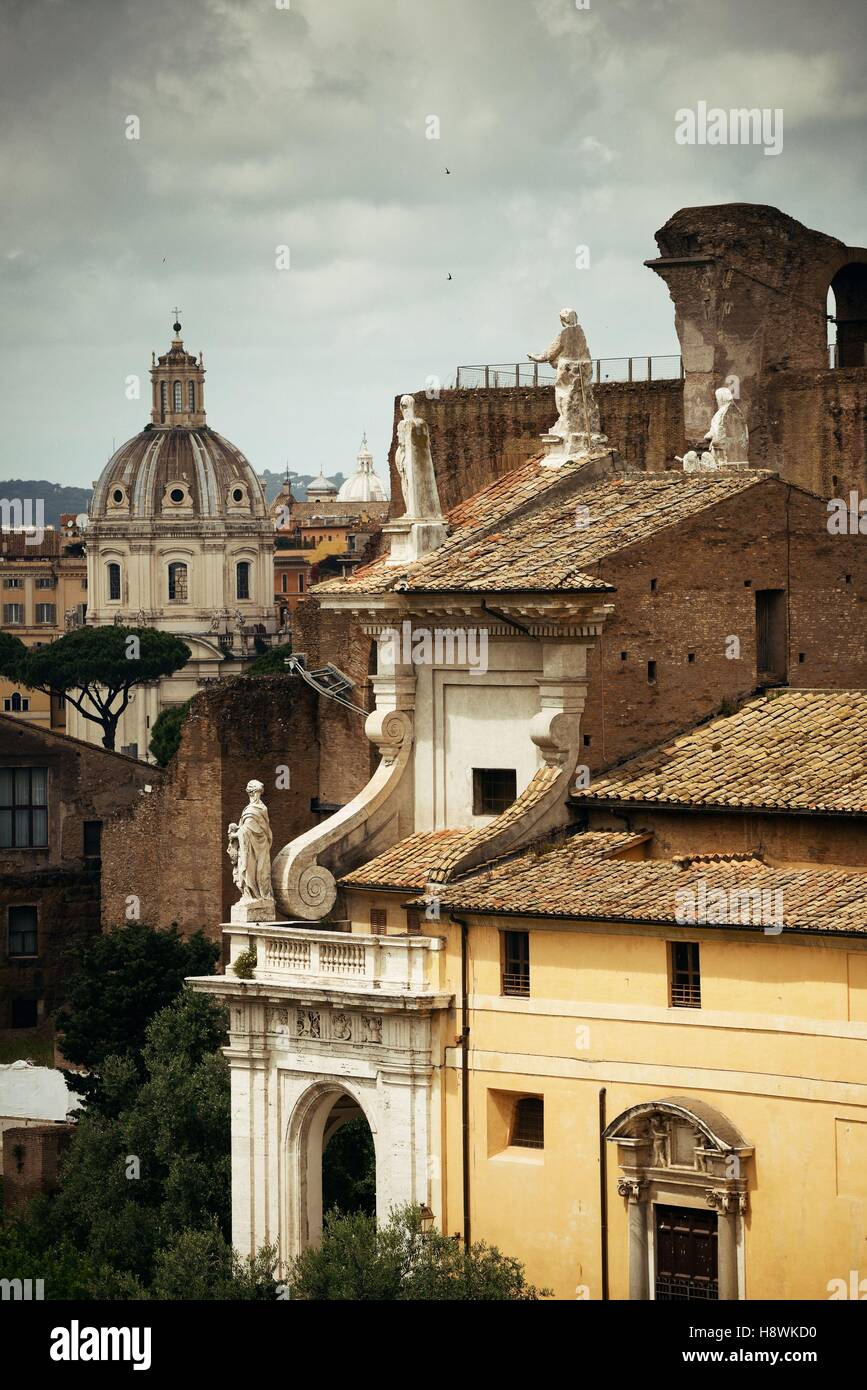 Rome Forum with ruins of historical buildings and rooftop view. Italy ...
