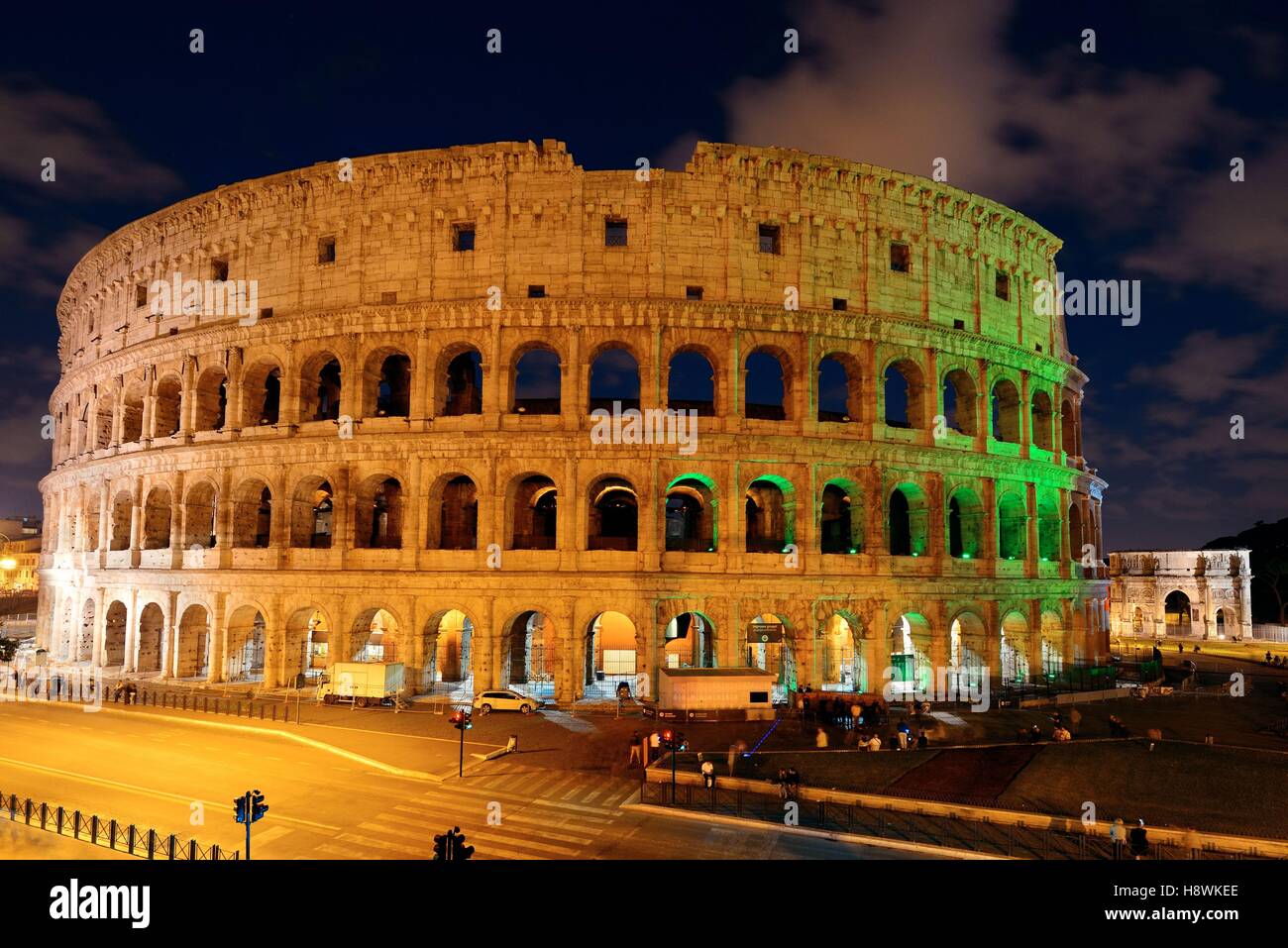 Colosseum at night with light trail in Rome, Italy Stock Photo - Alamy