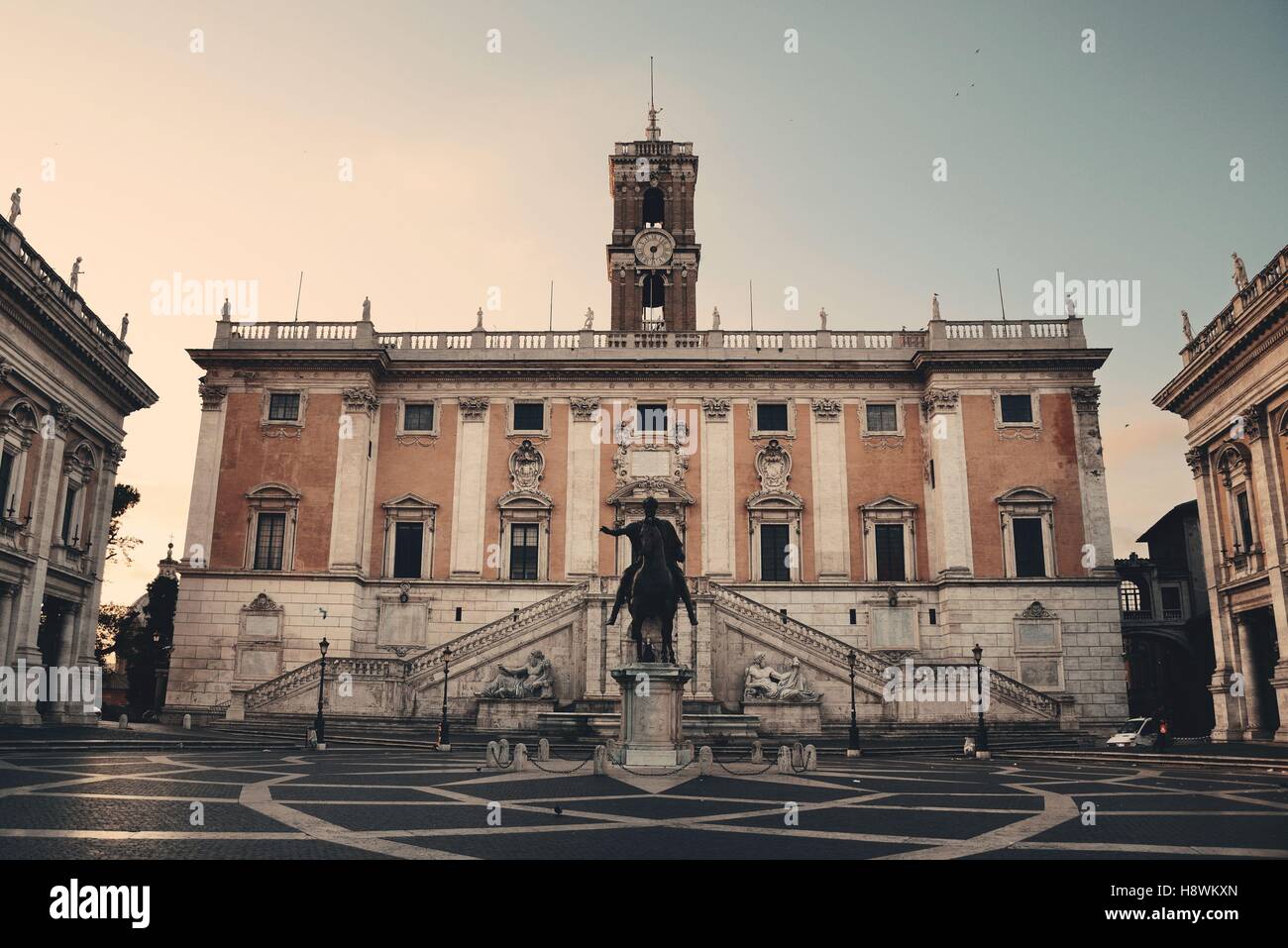 Piazza del Campidoglio with statue of Marcus Aurelius in Rome, Italy ...