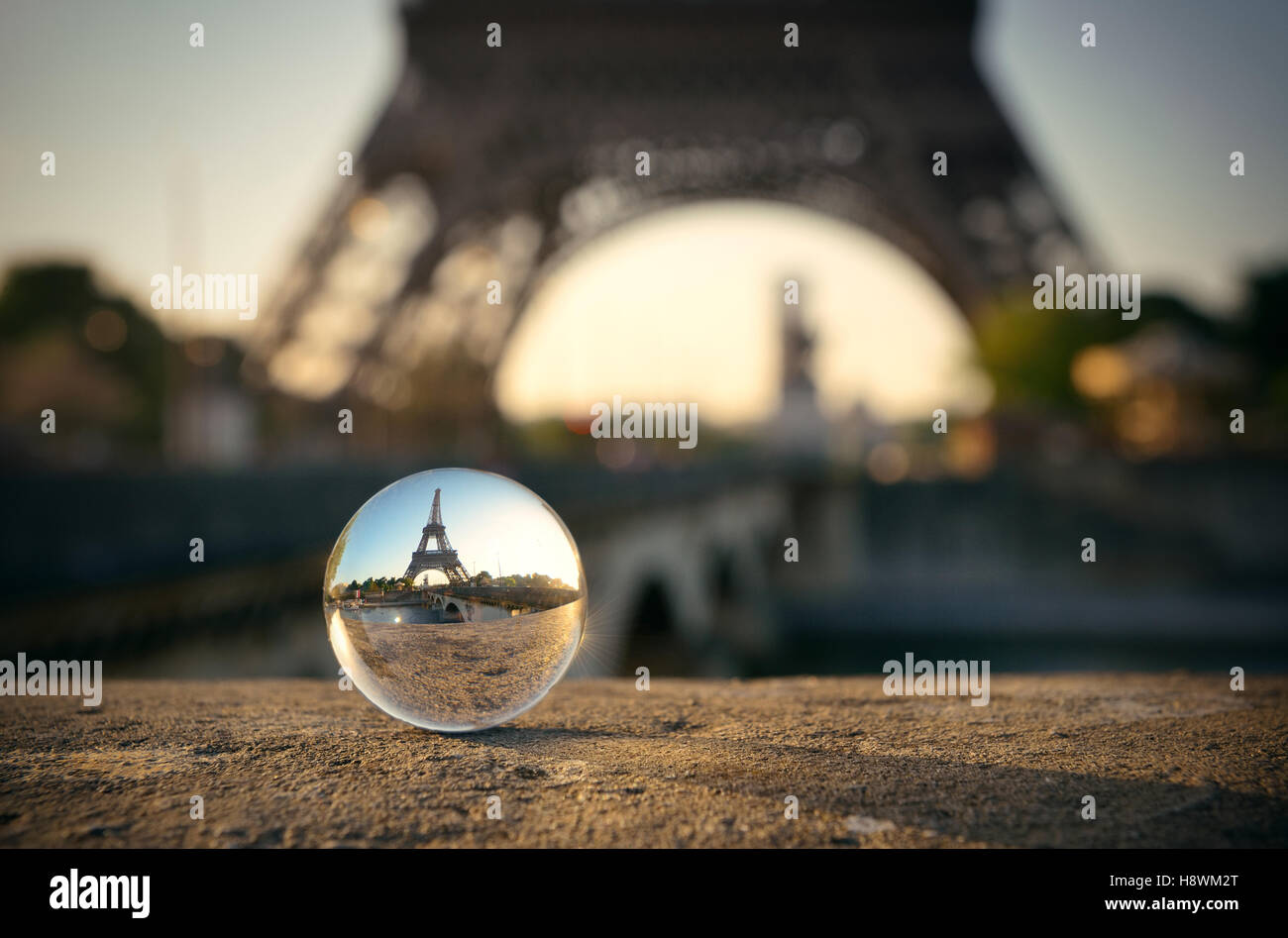 Eiffel Tower inside chrystal ball as the famous city landmark in Paris ...