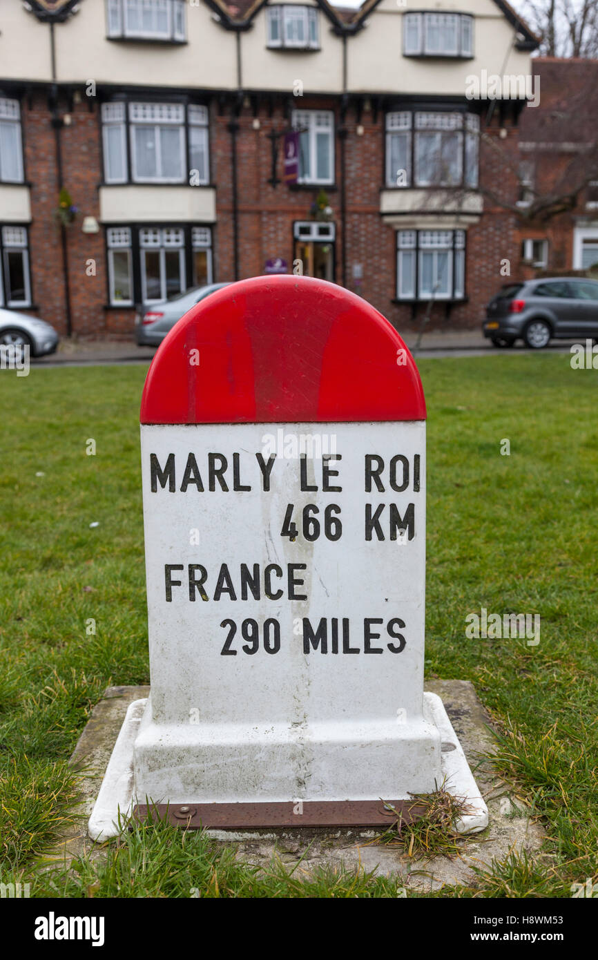 Stone Mile Post in Marlow displaying the distance to its twin town of ...