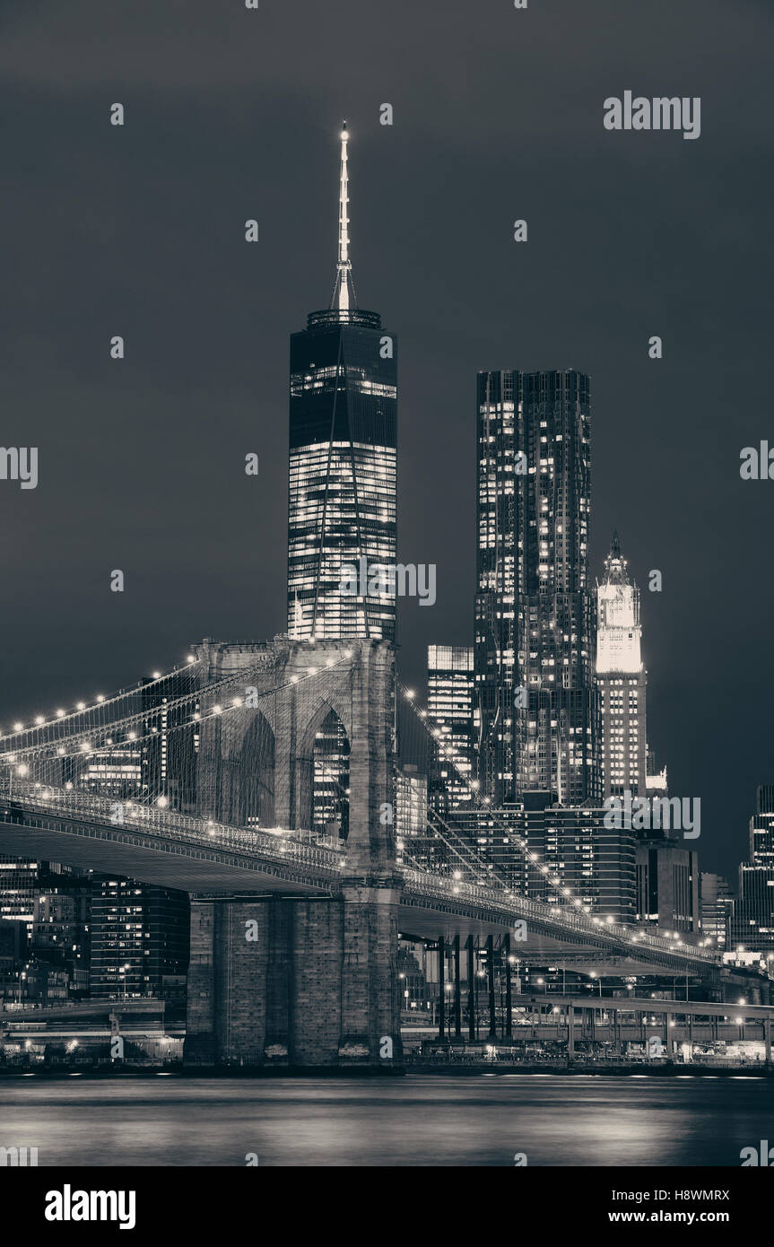 Manhattan Downtown architecture night view Stock Photo - Alamy