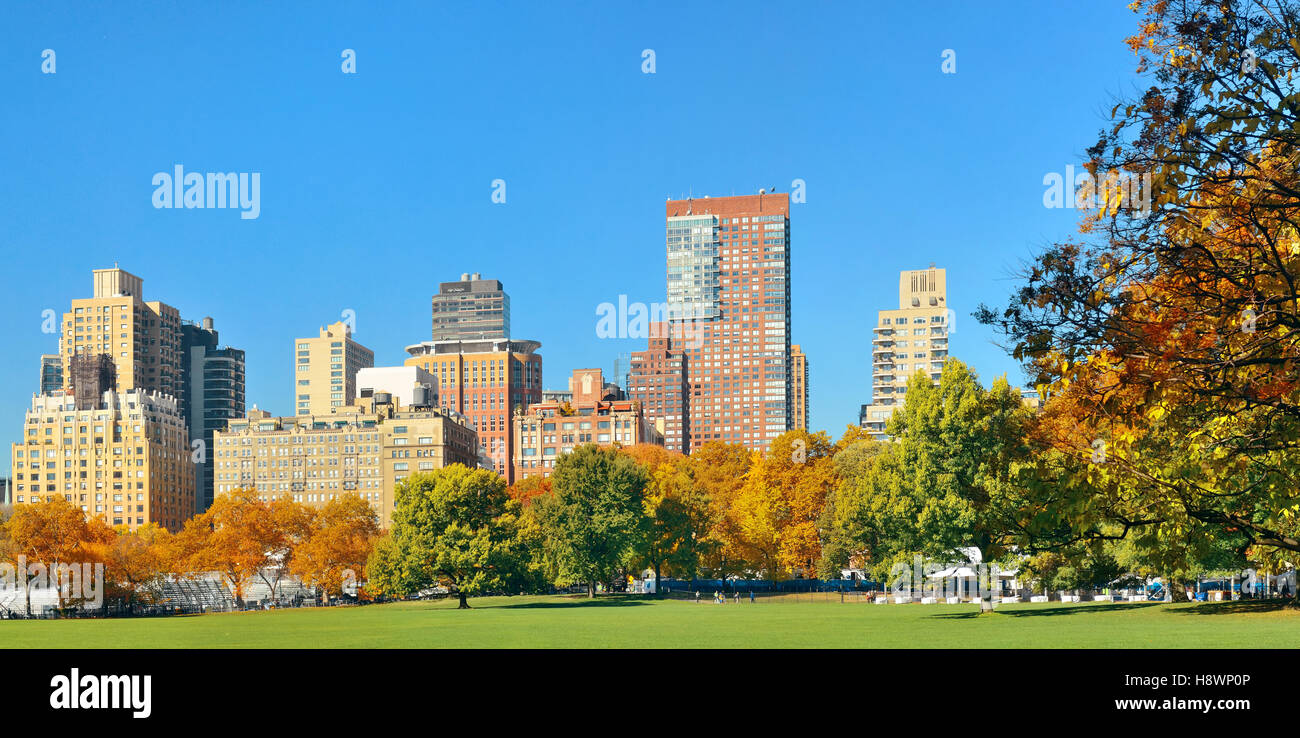 Manhattan midtown skyline viewed from central park in Autumn in New ...
