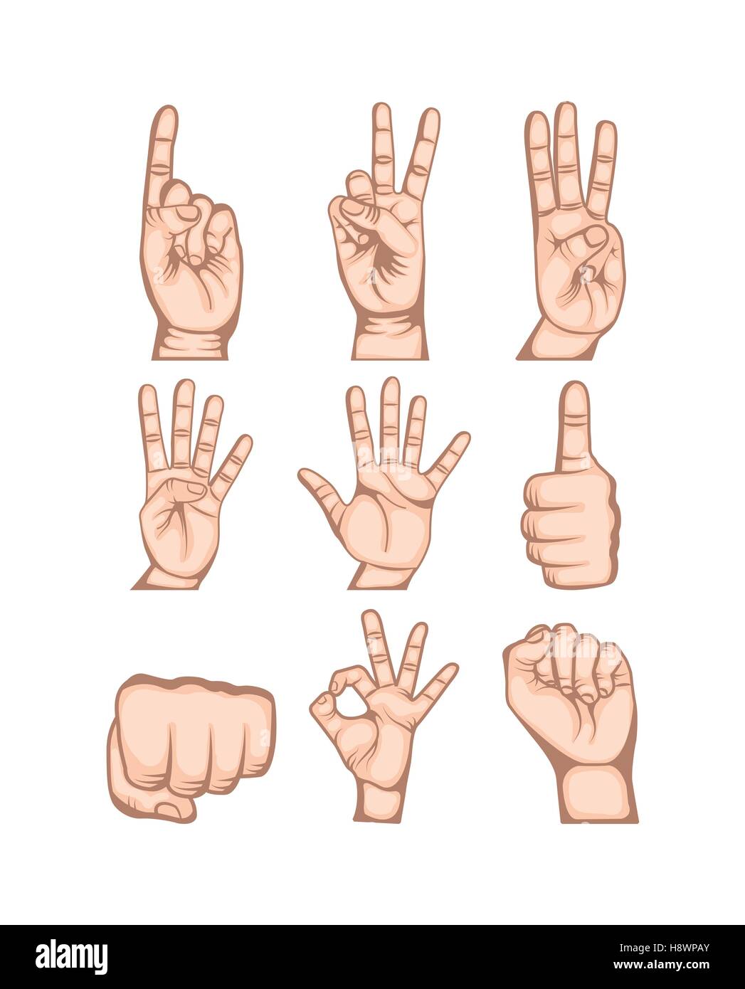 icons set of human hand with gesture expression over white background ...