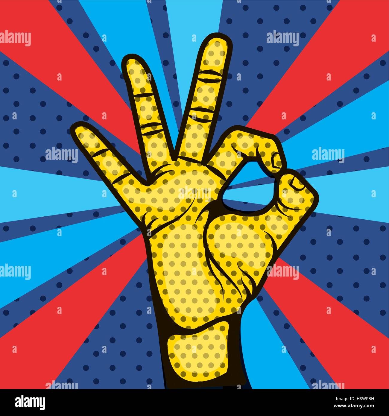 human hand over pop art colorful background. comic design. vector ...