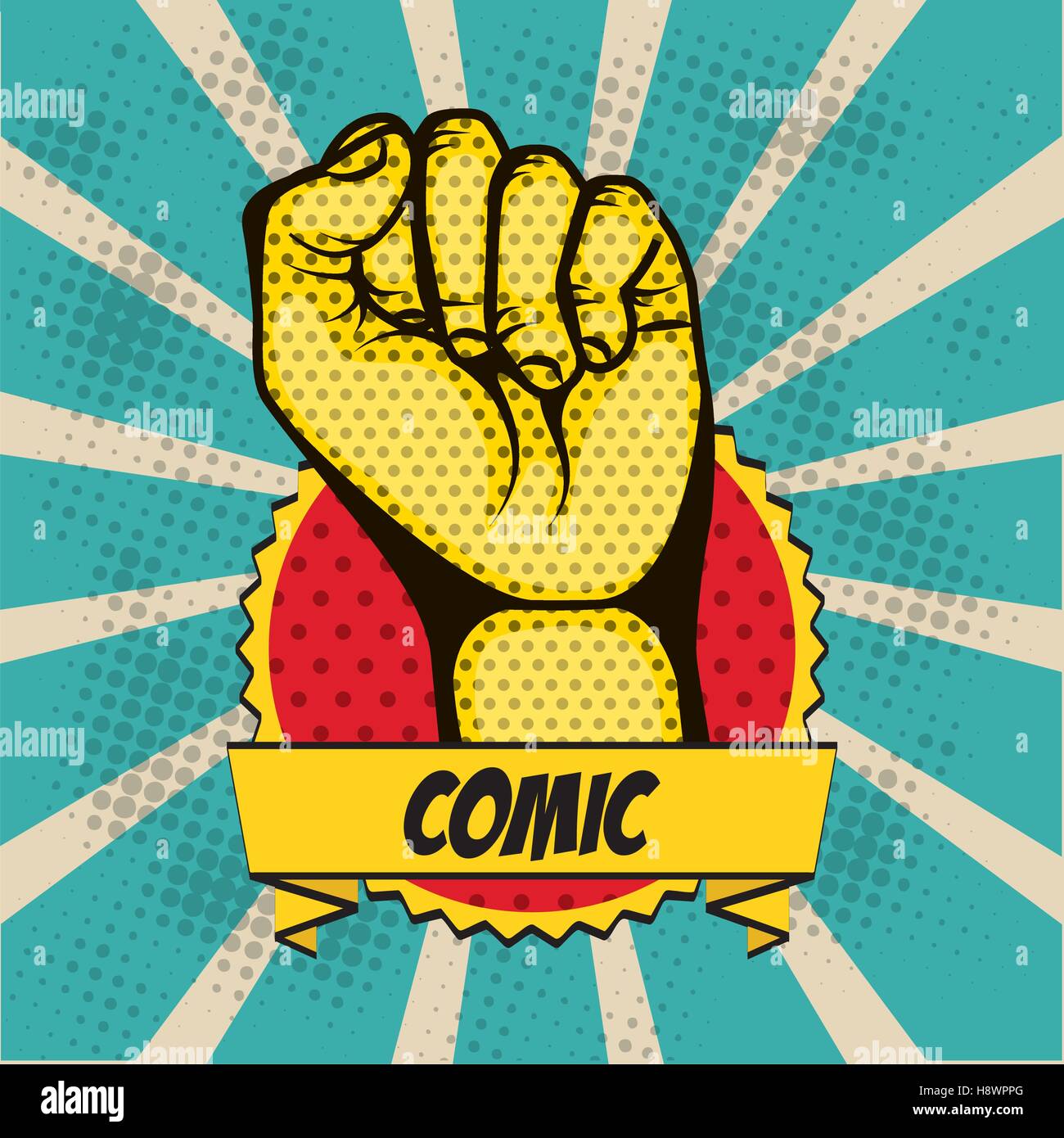 human hand over pop art colorful background. comic design. vector ...