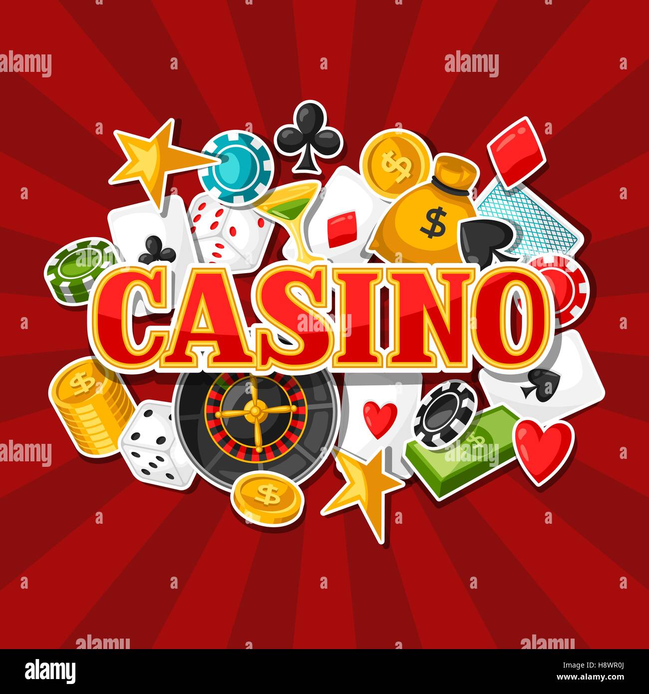Casino gambling background design with game sticker objects Stock ...