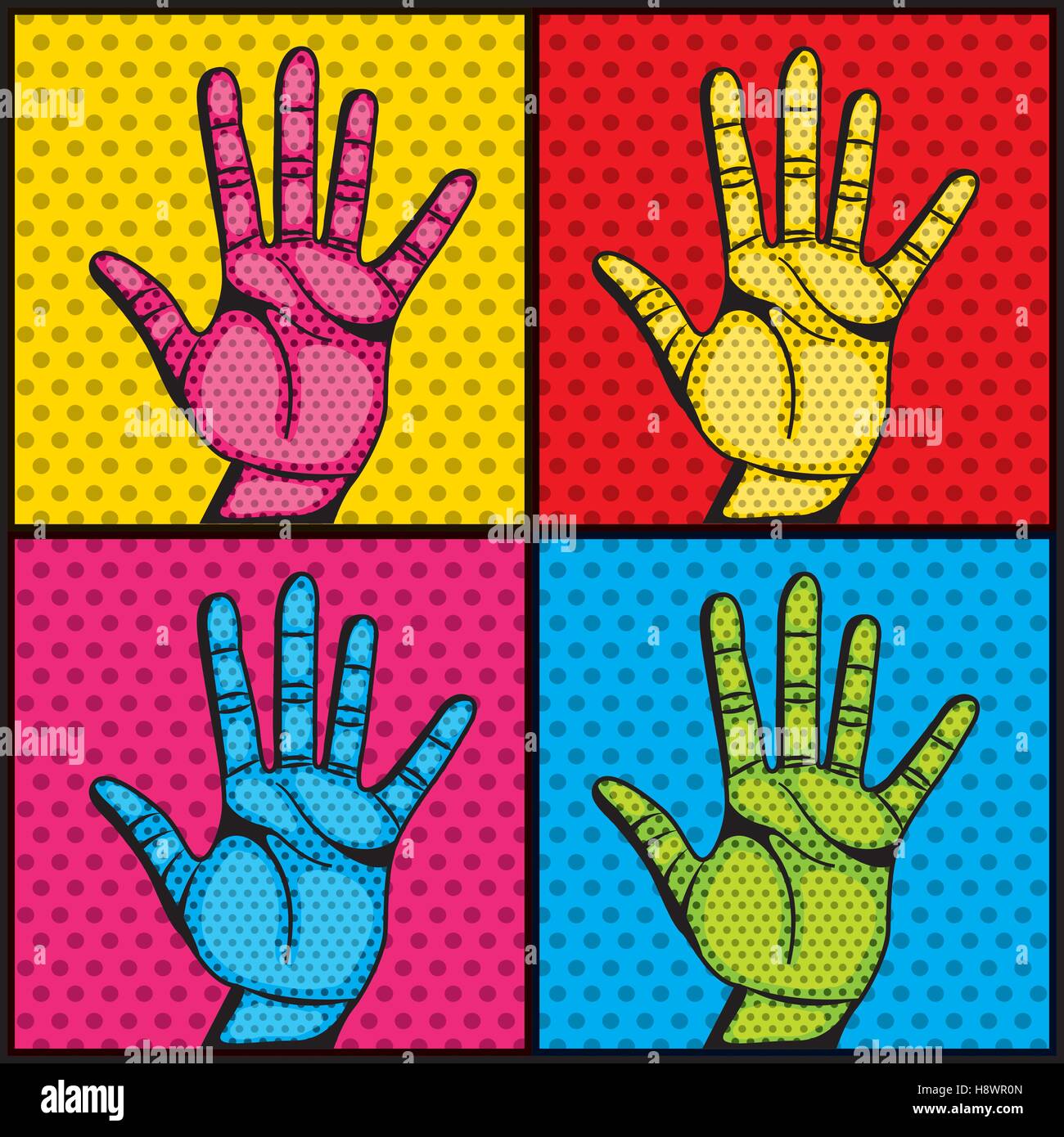 human hand over pop art colorful background. comic design. vector ...
