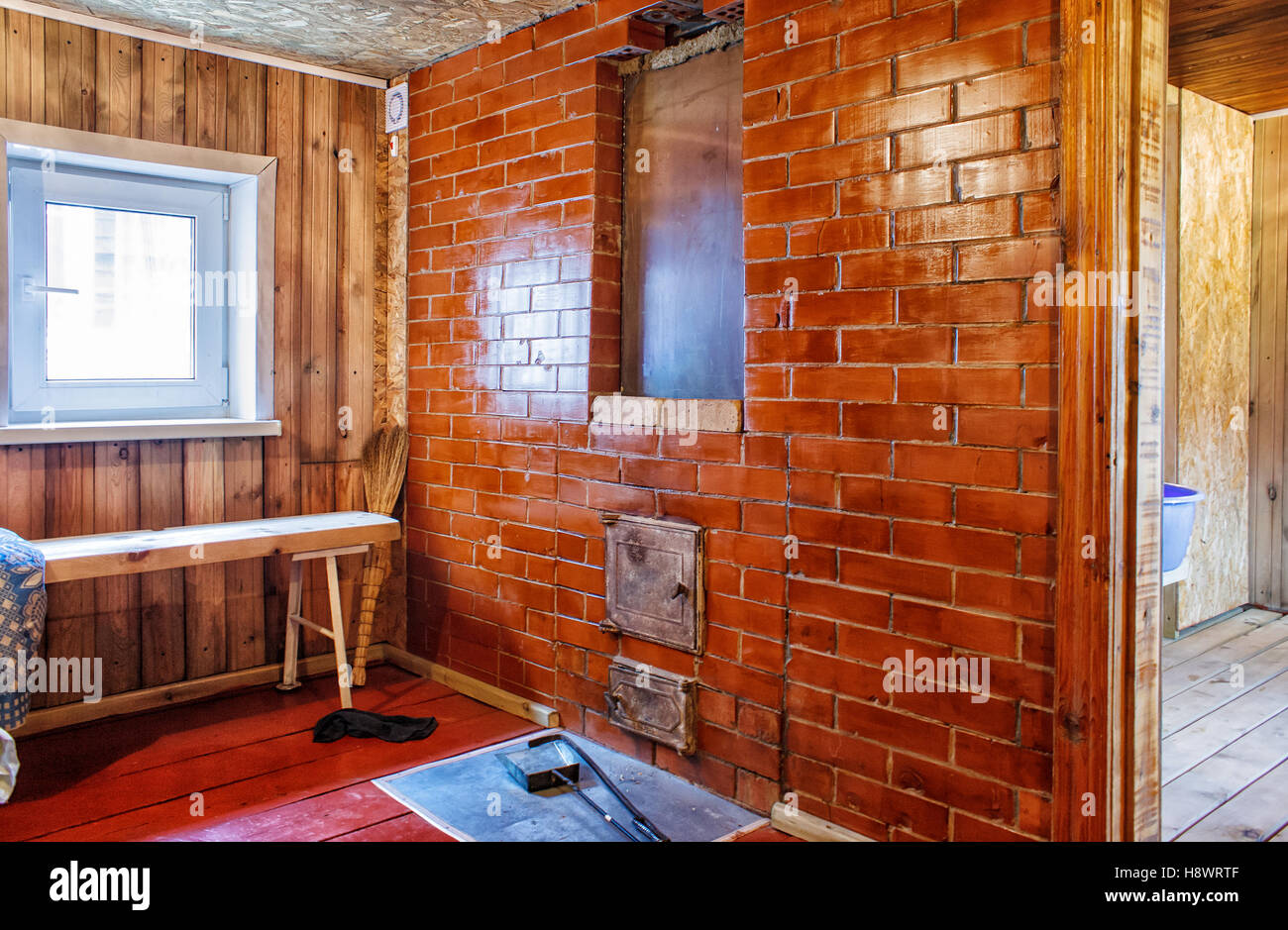 interior a rustic bath with stove Stock Photo - Alamy