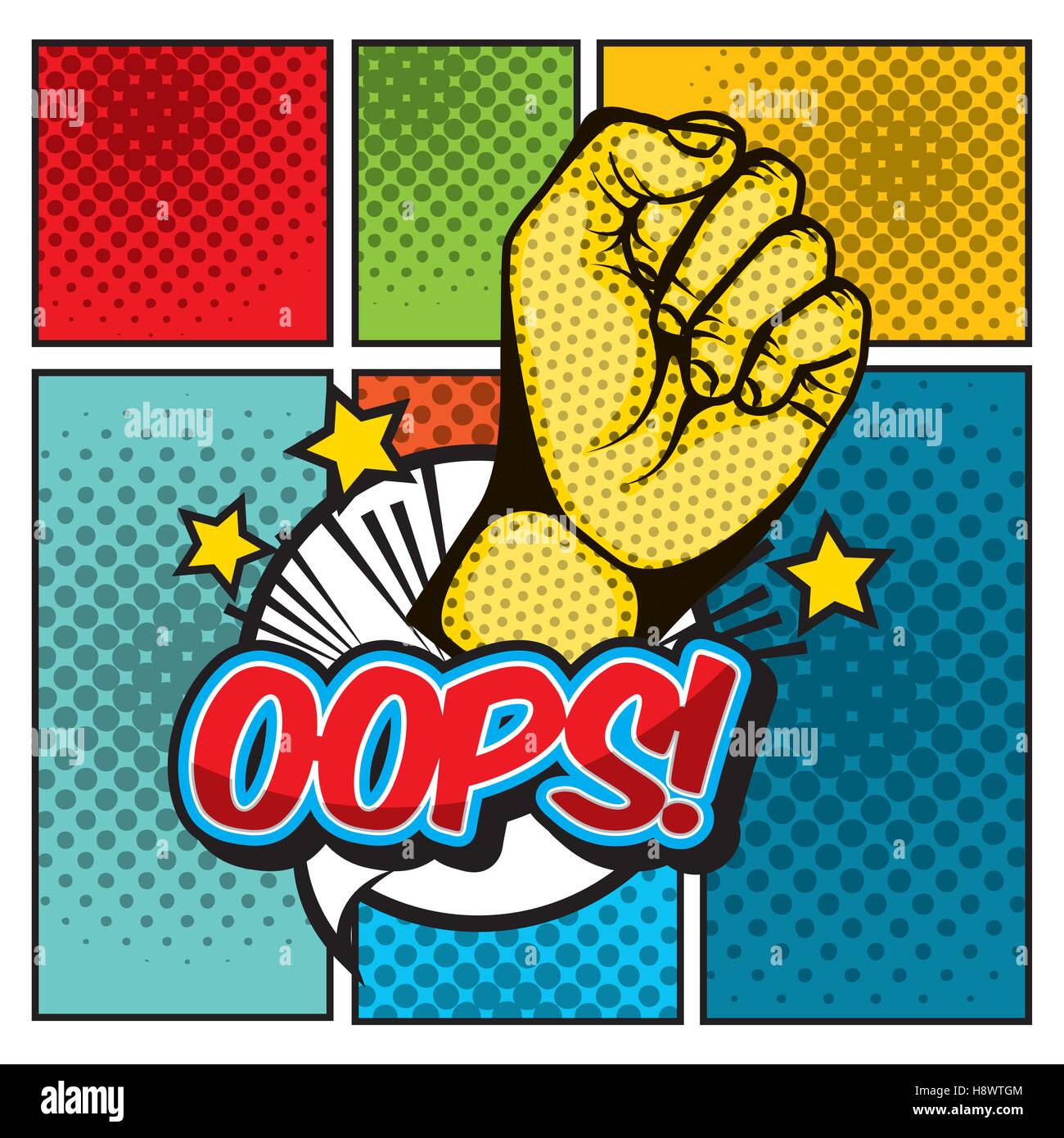 hand fist with oops word inside speech bubble over colorful pop art and ...