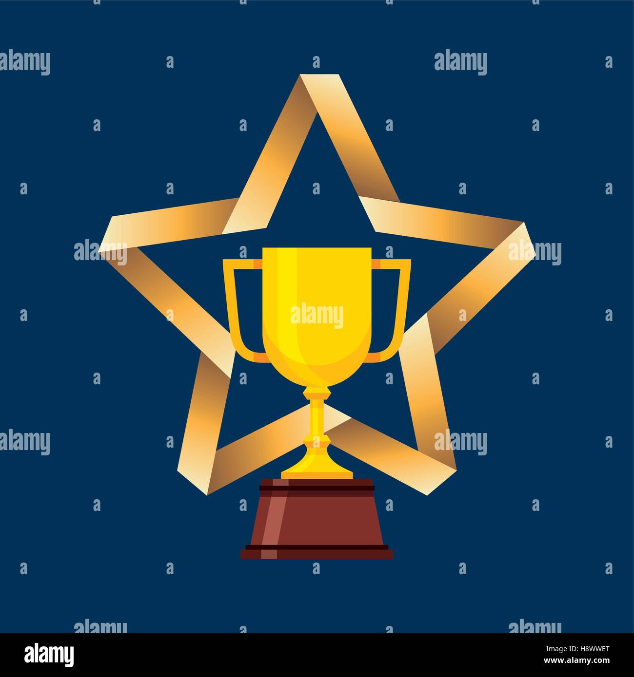 gold trophy icon over star shape and blue background. vector ...
