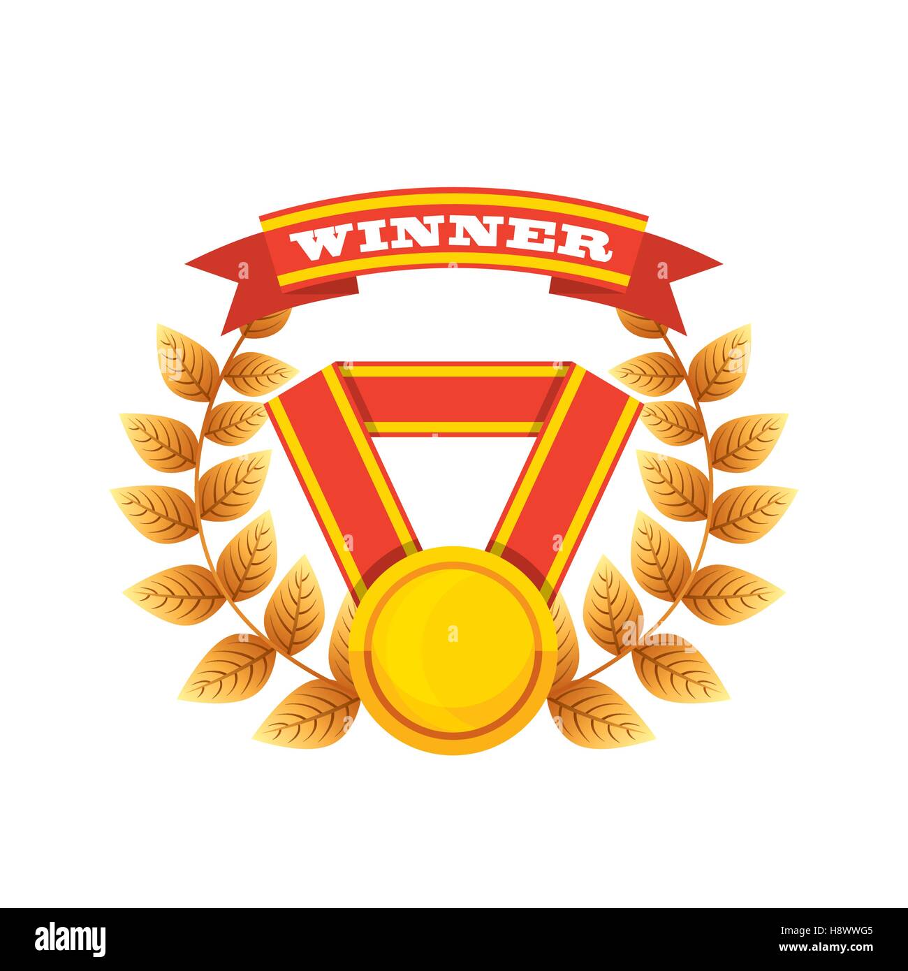 winner gold medal icon with leaves wreath decorations over white ...