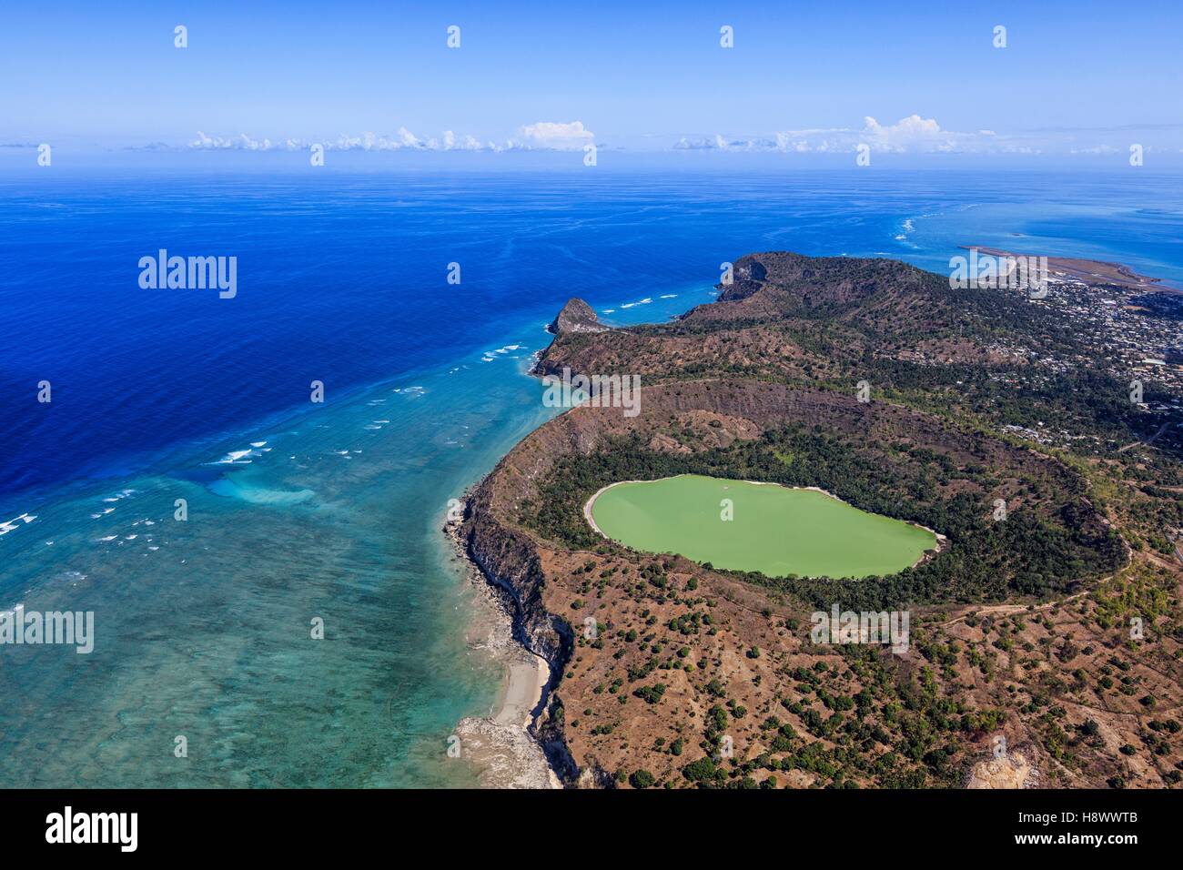 Lake Dziani, ancient crater of volcano, Petite Terre, Mayotte, Indian ...