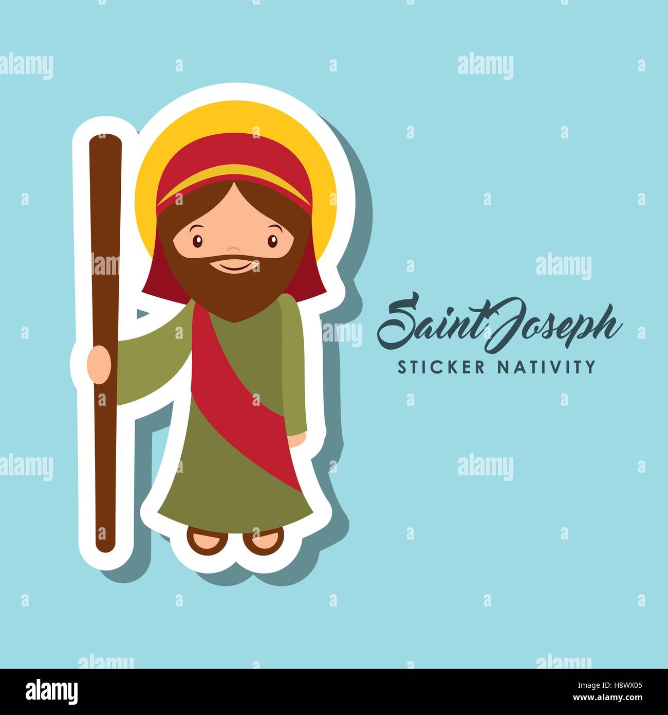 cartoon cute saint joseph character over blue background. sticker ...
