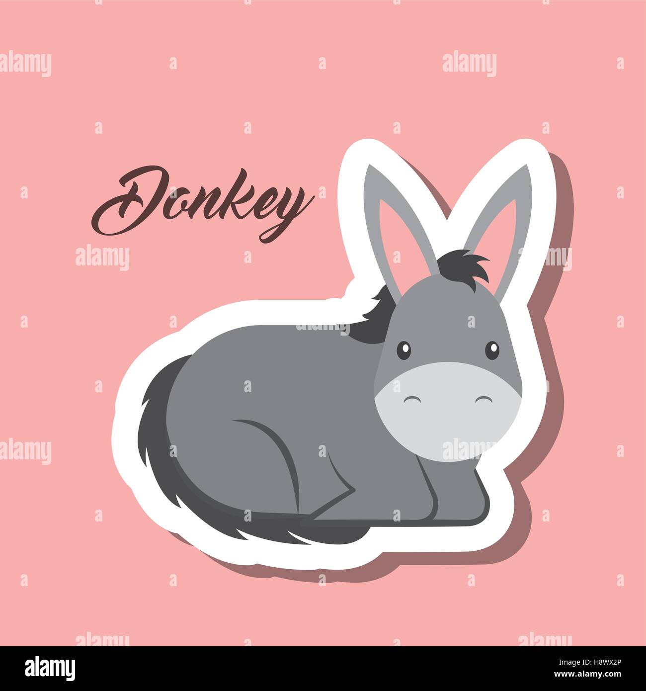 cute donkey animal sticker over pink background. vector illustration ...