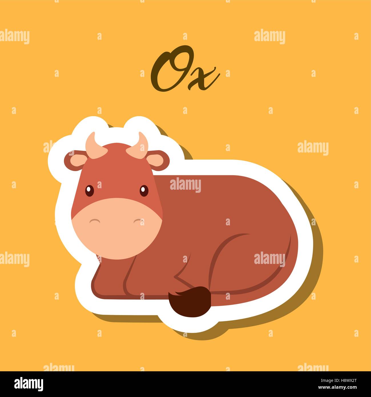 cute ox animal sticker over pink background. vector illustration Stock ...
