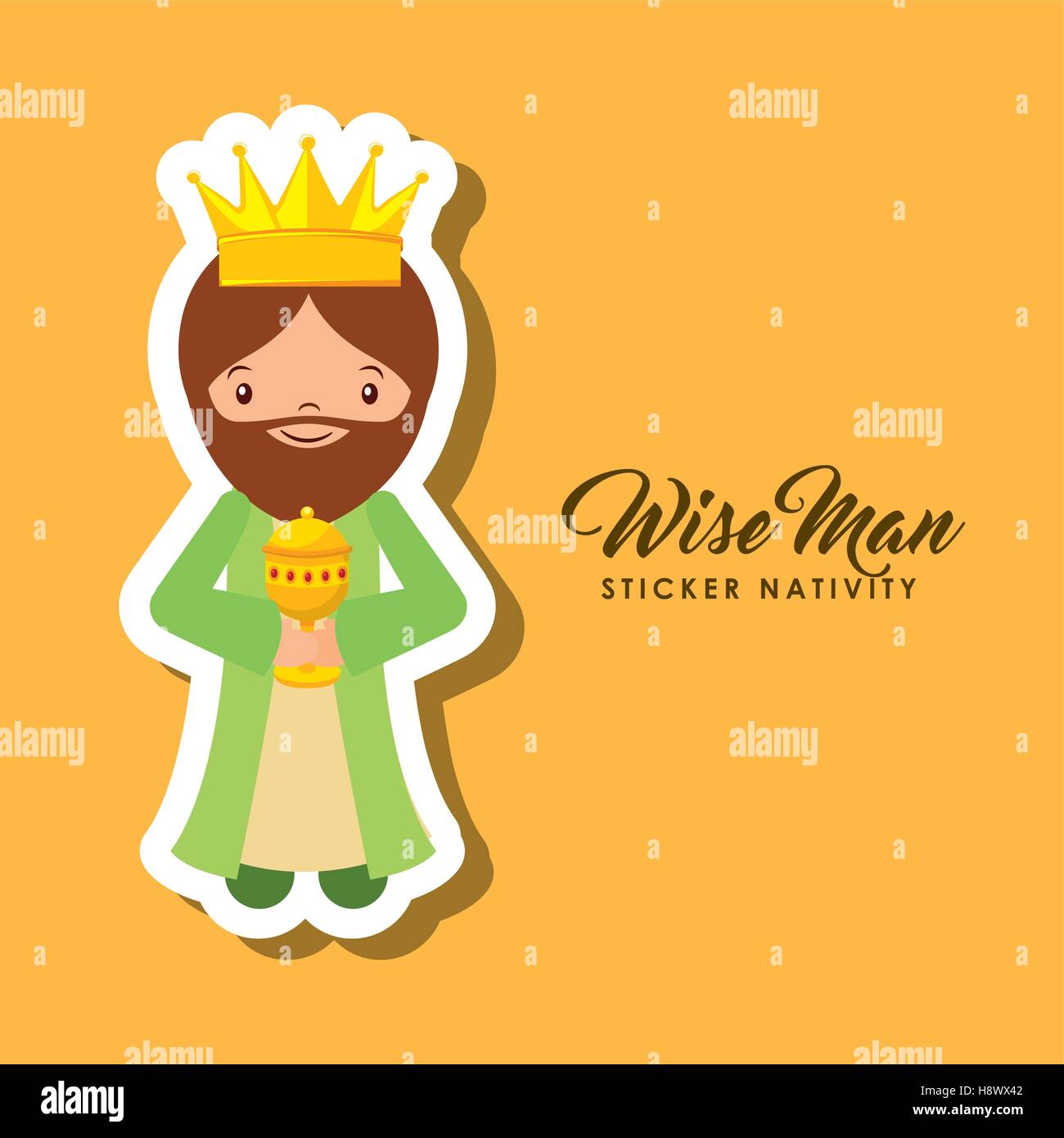 cartoon wise man sticker nativity over yellow background. colorful ...