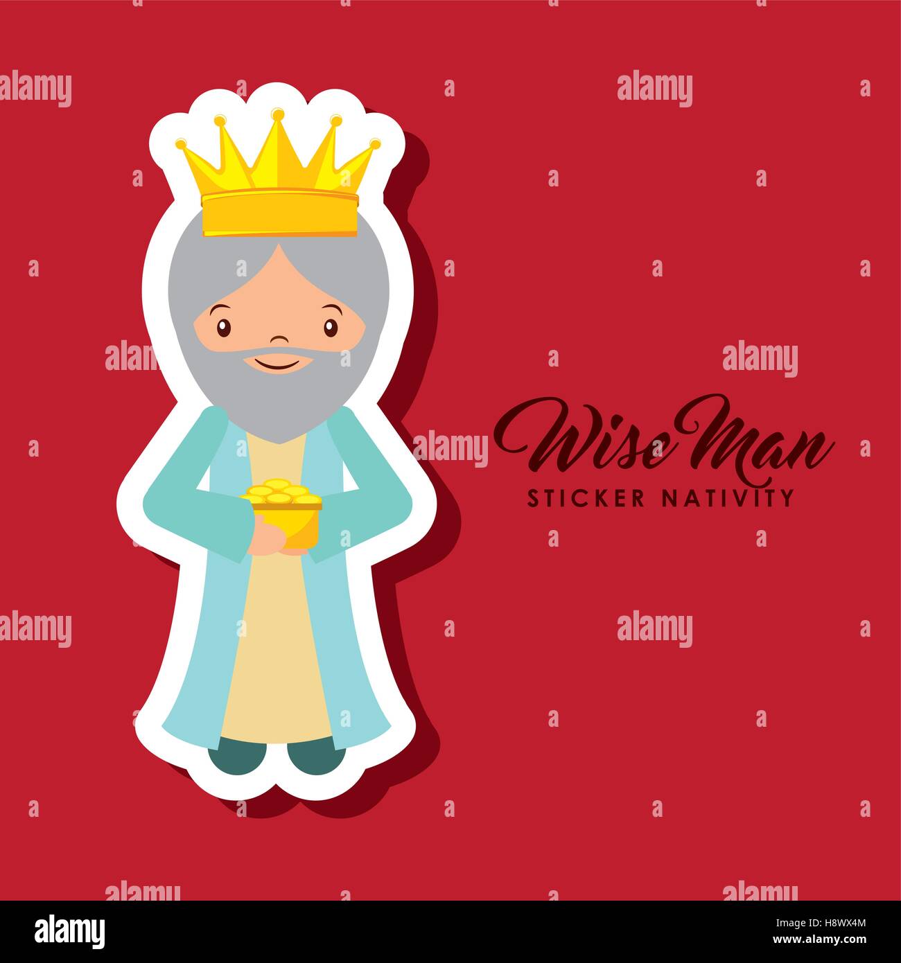 cartoon wise man sticker nativity over red background. colorful design ...