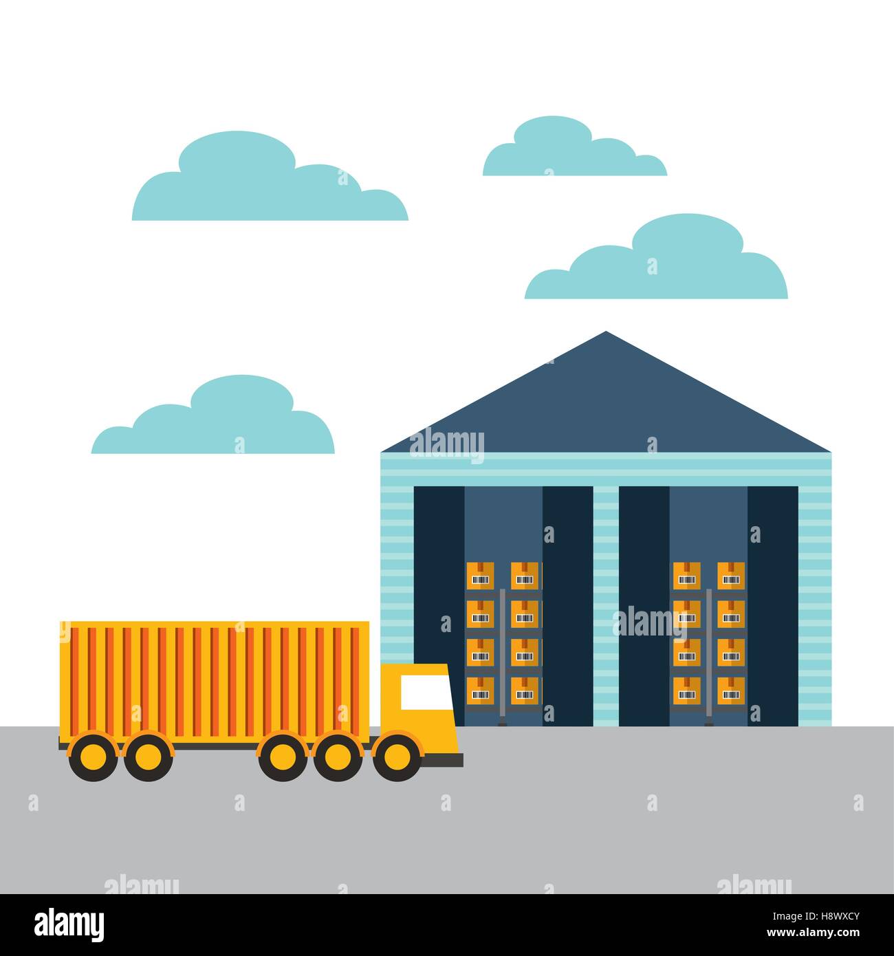 cargo truck and warehouse icon. import and export design. vector ...