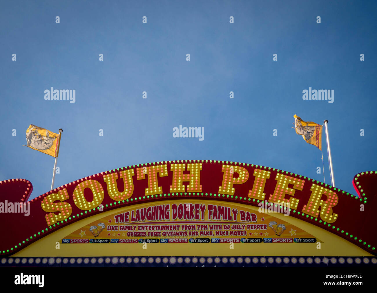 South Pier entrance sign, Blackpool, Lancashire, UK Stock Photo - Alamy