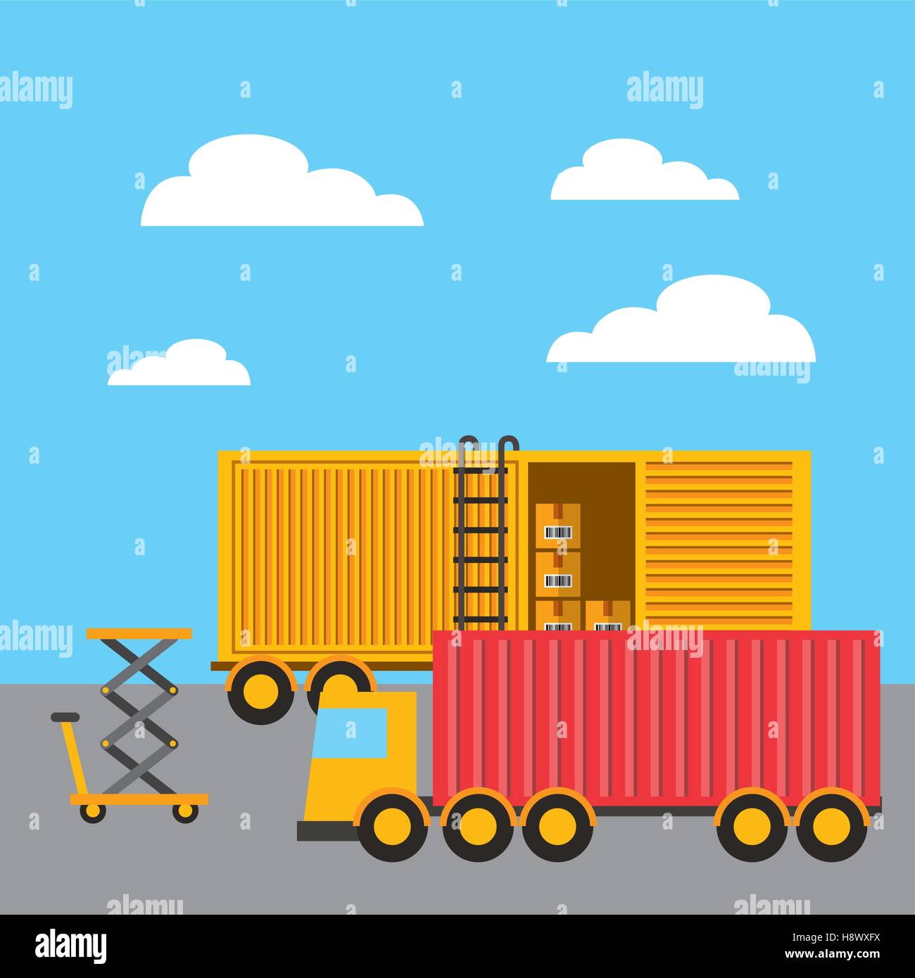 cargo truck and container over sky background. import and export design ...