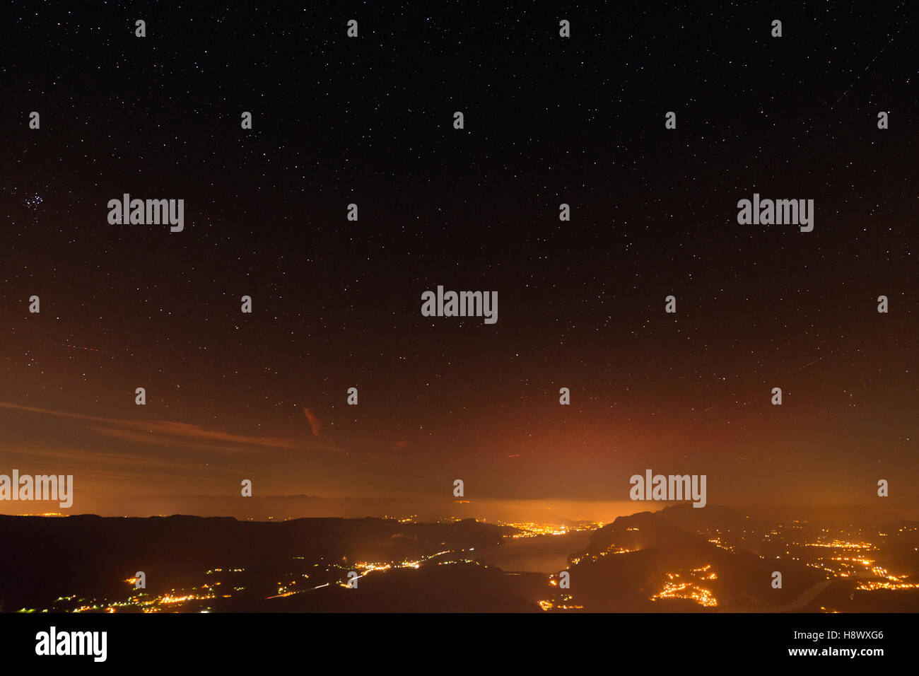 Light pollution in the Bugey - France Stock Photo - Alamy