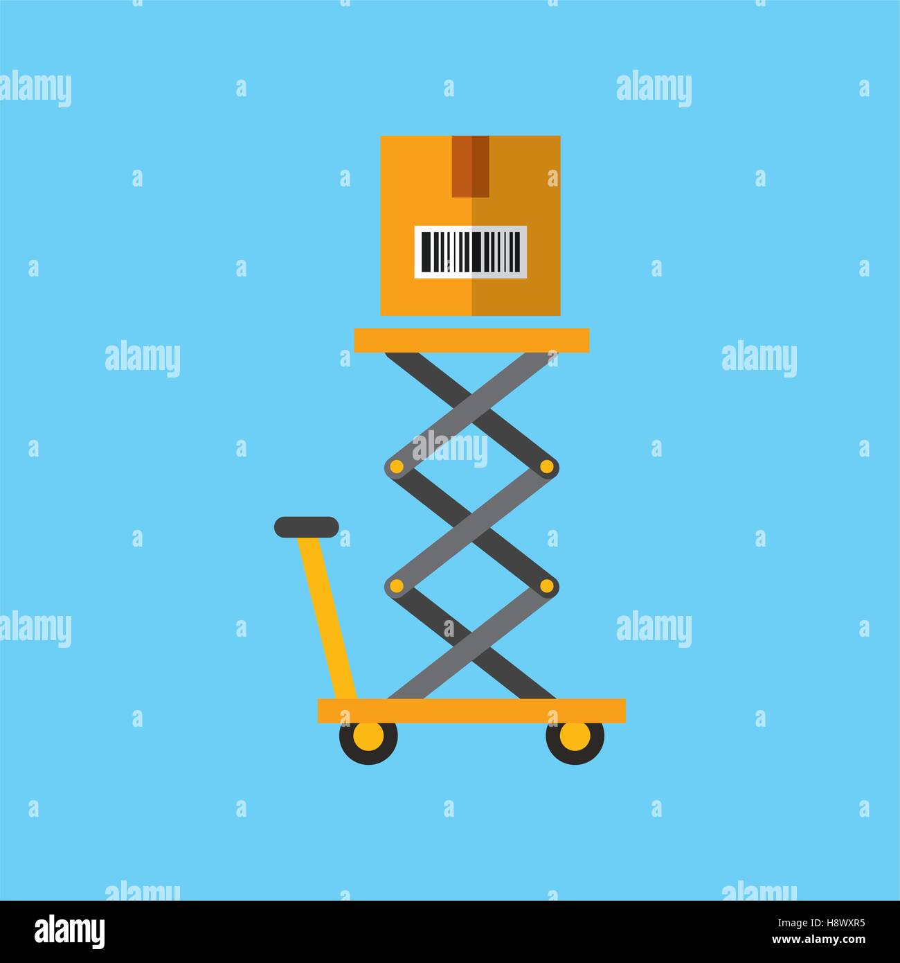 lift cart with carton box over blue background. colorful design. vector ...