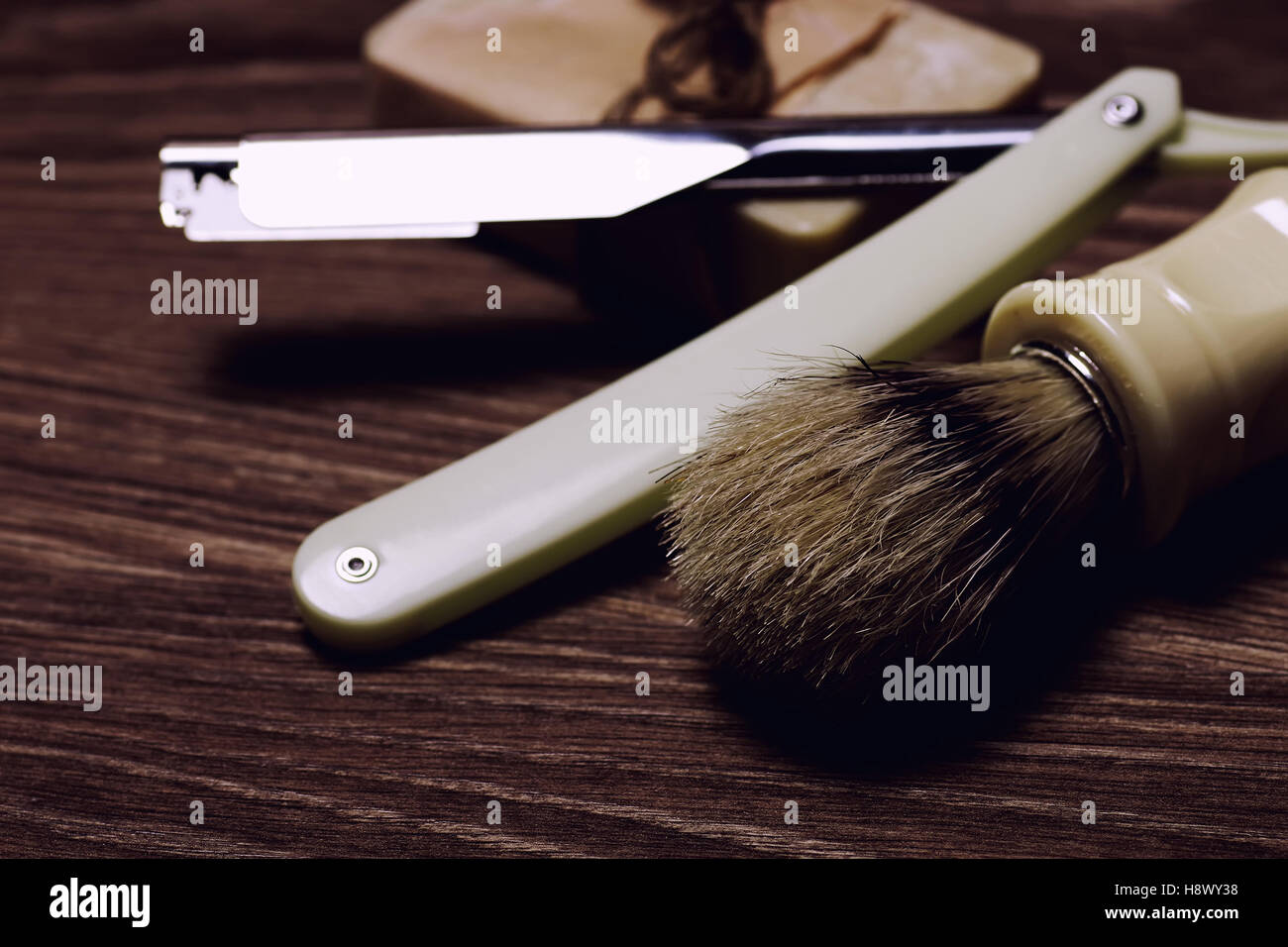 razor sharp soap brush retro Stock Photo - Alamy