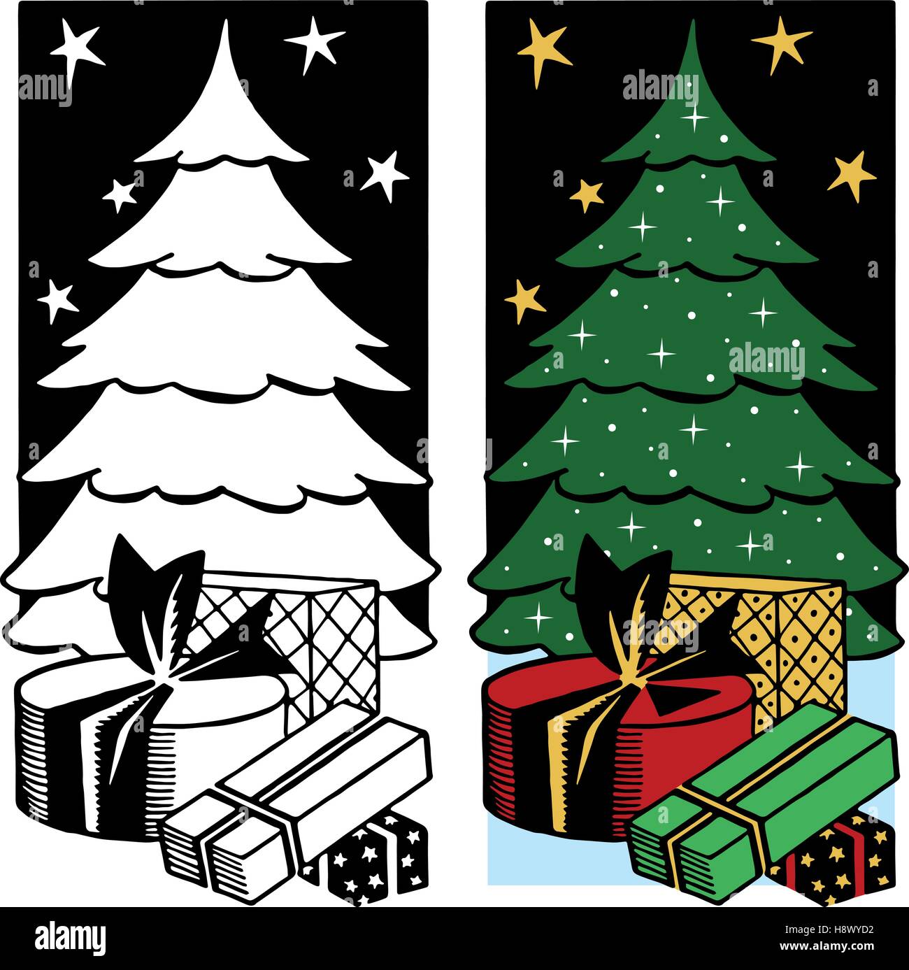 Christmas tree vintage illustration Stock Vector Images - Alamy