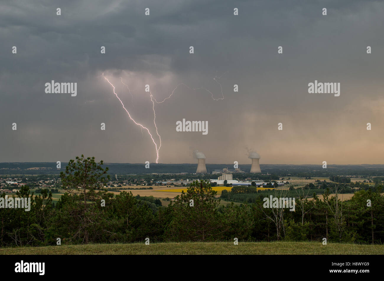 High based storm and lightning near a nuclear power plant Stock Photo ...