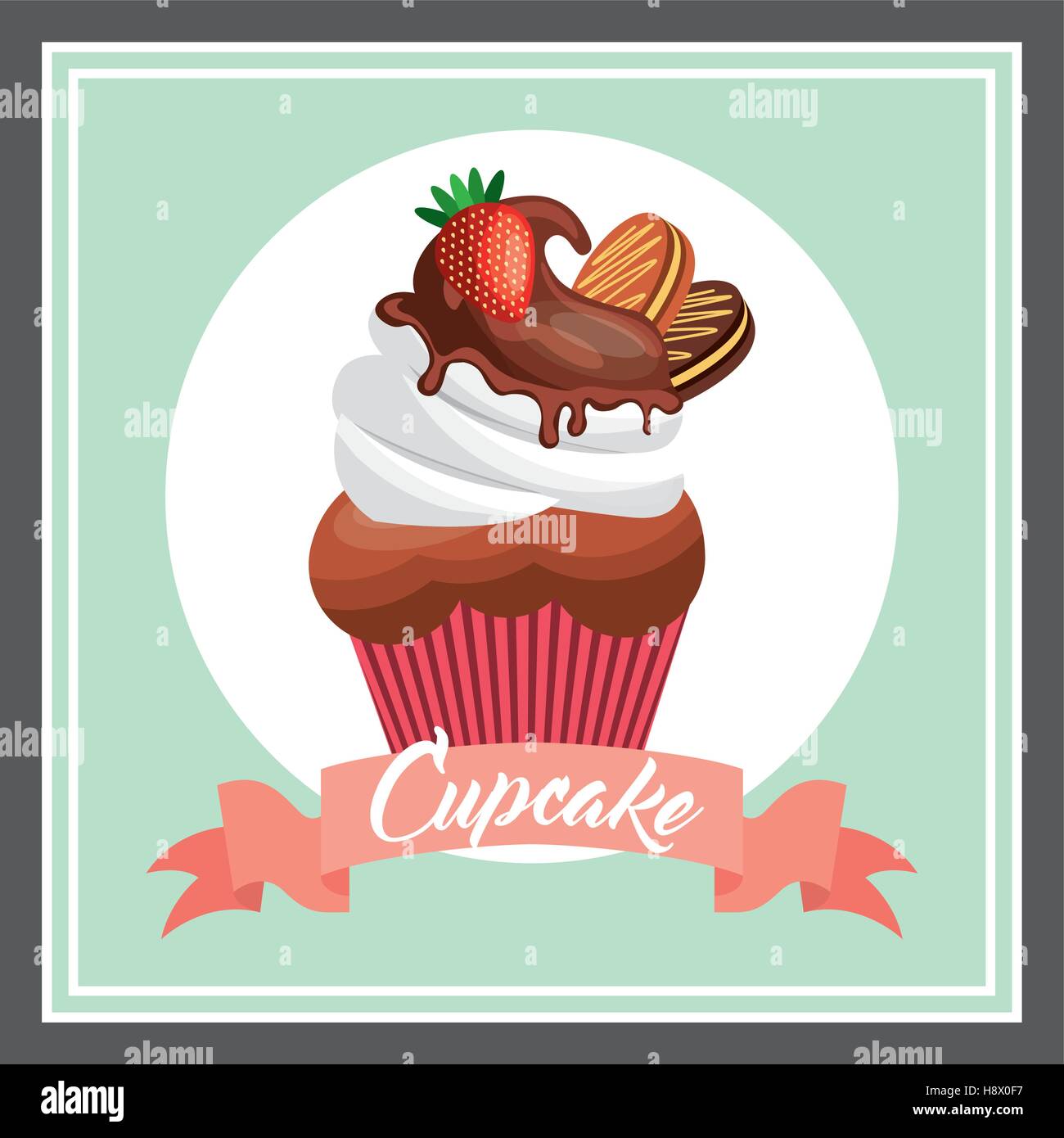 Sweet Cupcake Dessert Icon Pastry Colorful Design Vector Illustration