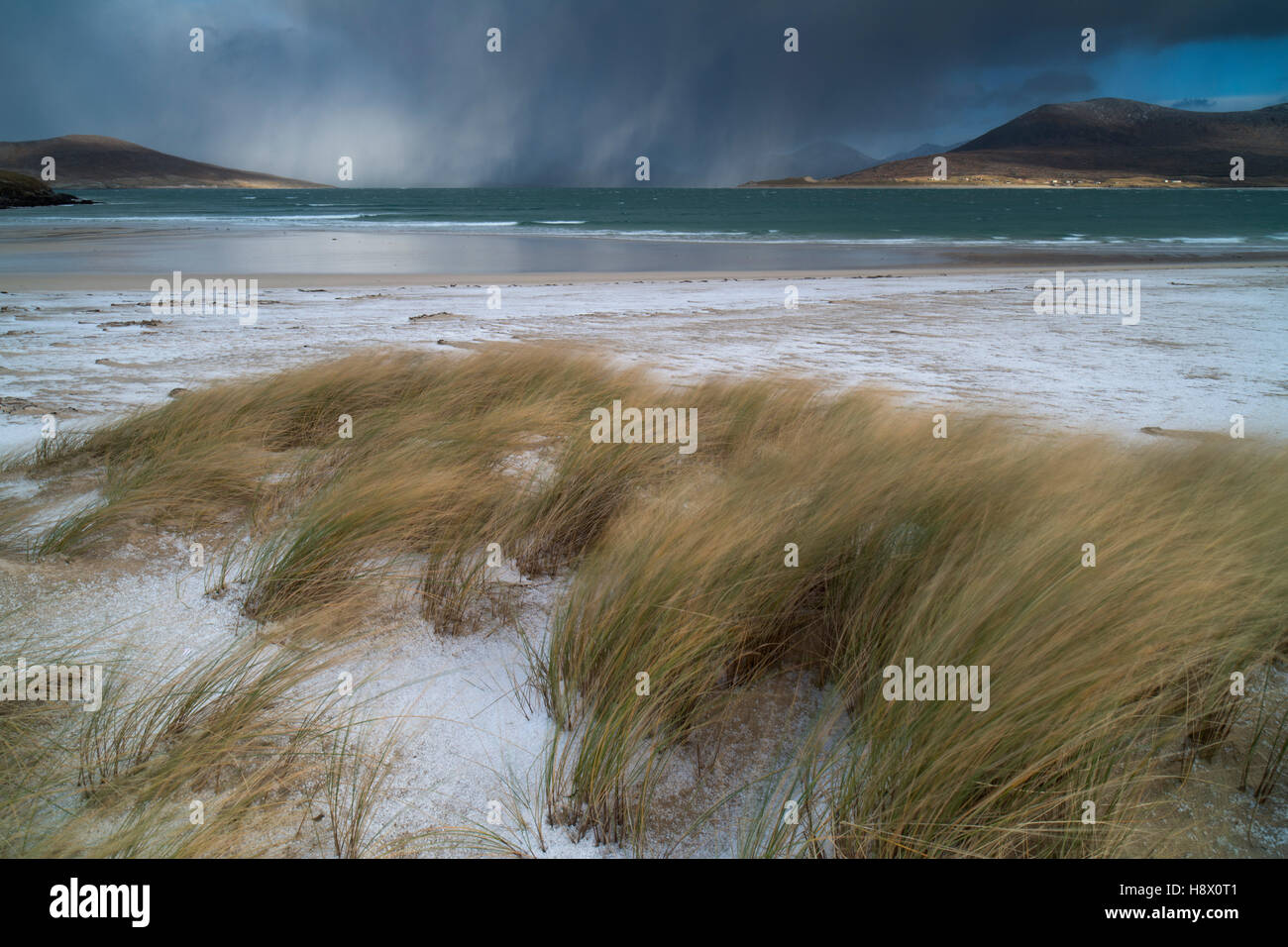 Snow on the beach Horgabost in winter - Harris Hebrides Stock Photo - Alamy