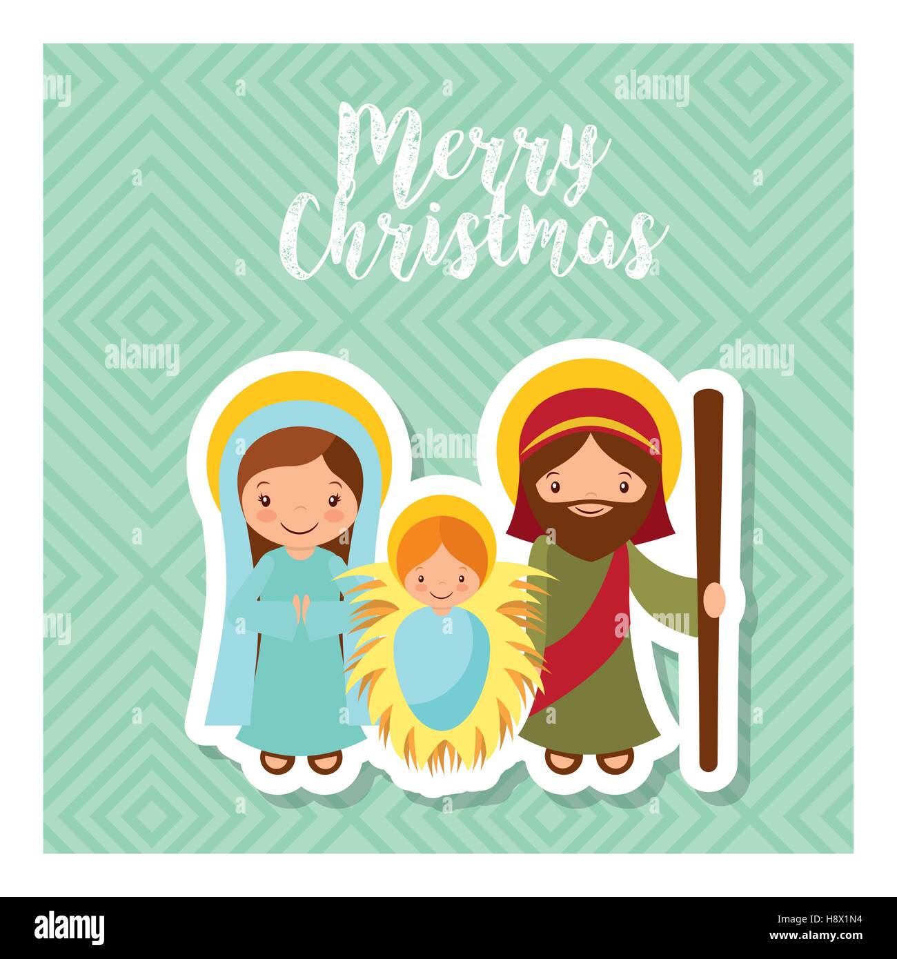 card of holy family manger scene. merry christmas colorful design ...