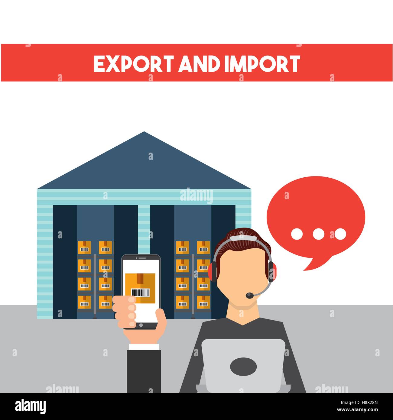 logistic support worker and warehouse with carton boxes. export and ...