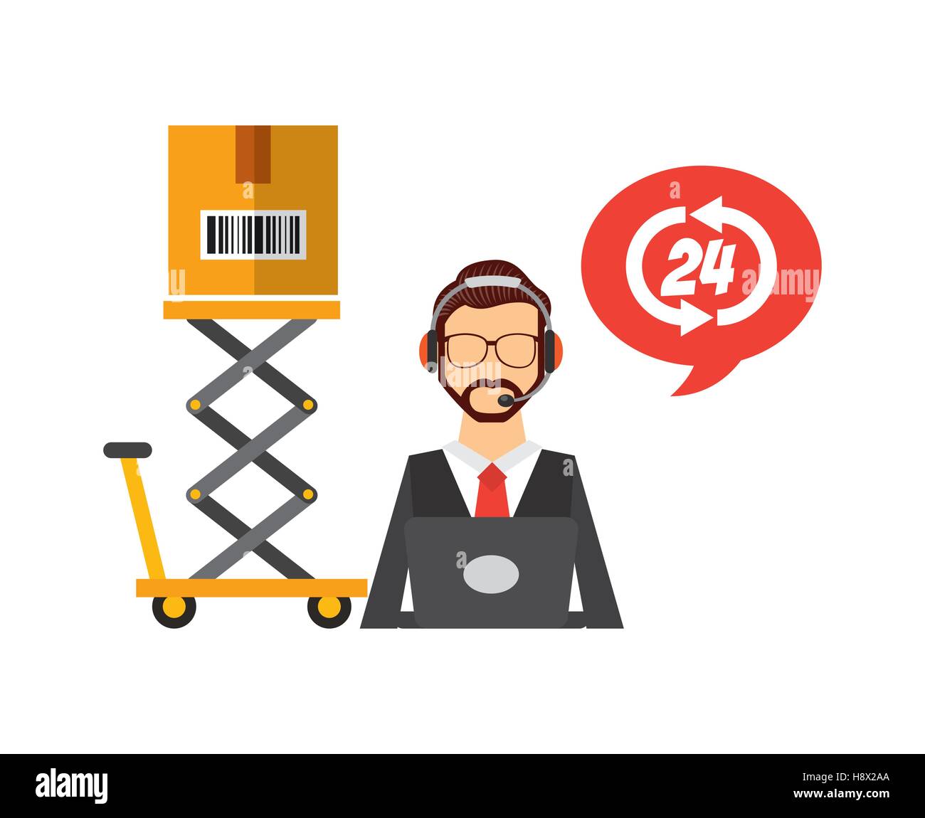 logistics support worker and lift cart with carton box. export and ...