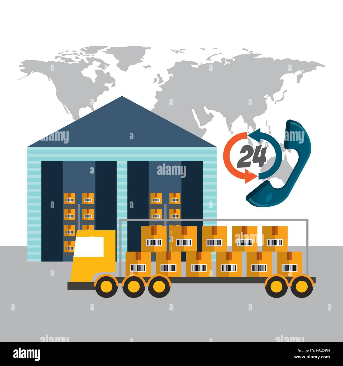 world map with warehouse and cargo truck vehicle. export and import ...