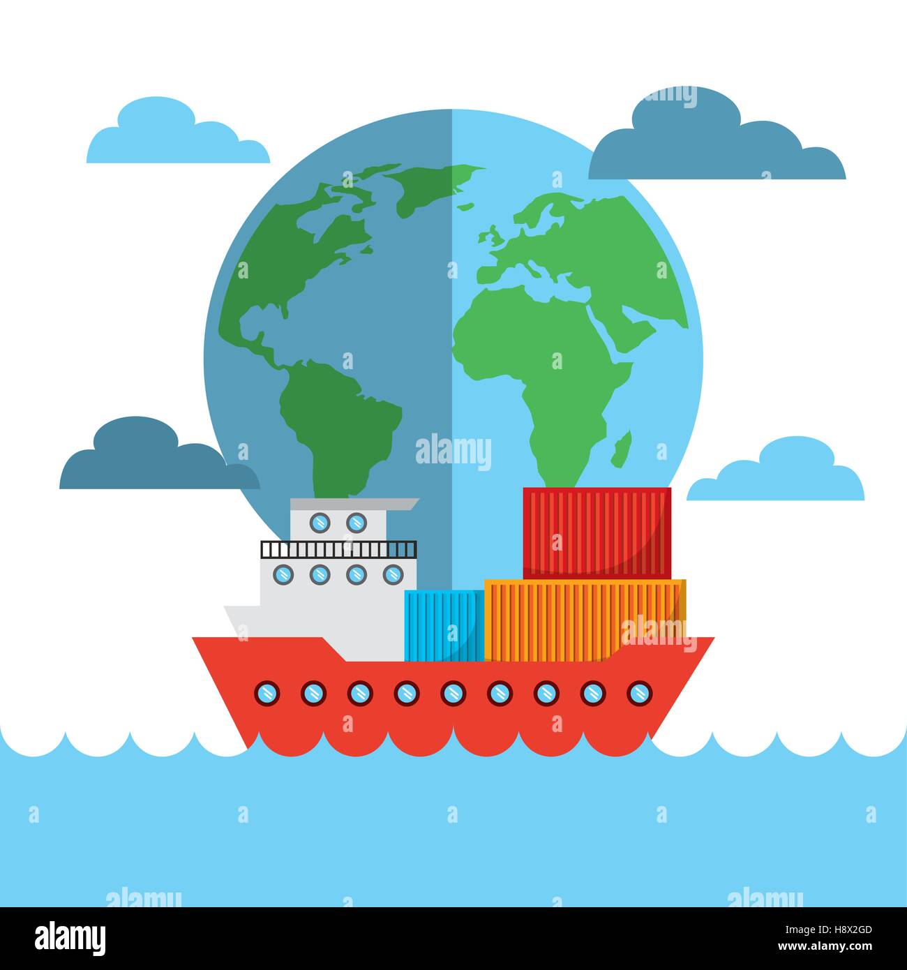 wolrd sphere and cargo ships with containers. export and import ...