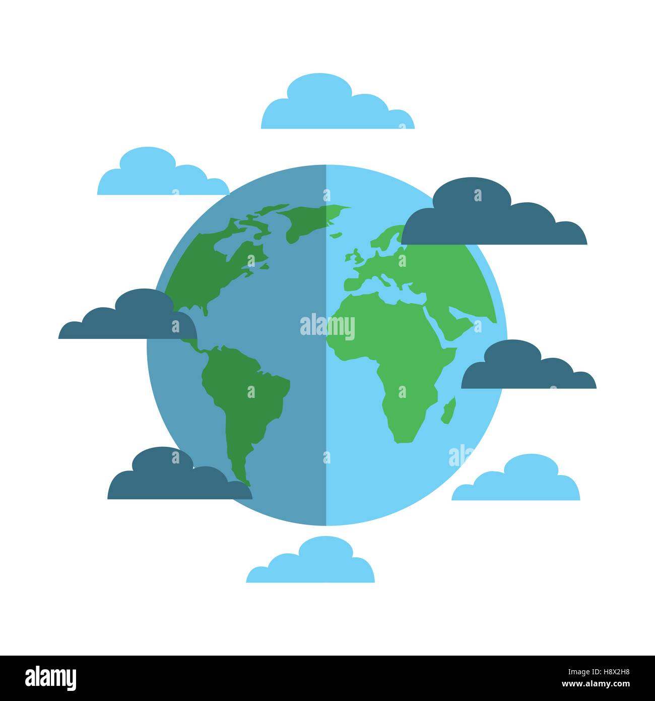 earth planet sphere and blue clouds over white background. vector ...