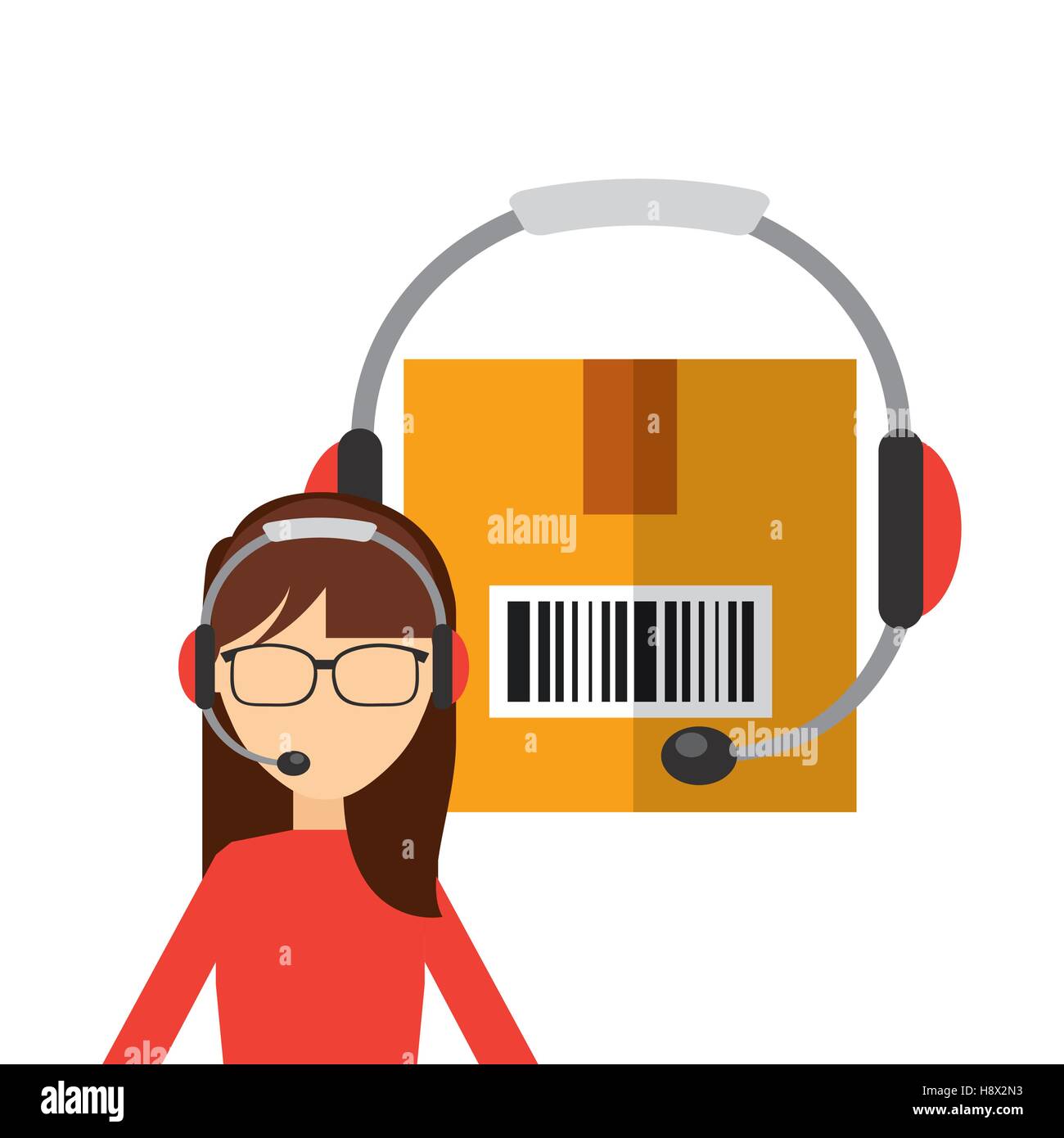 logistics support worker and carton box with headset icon. export and ...