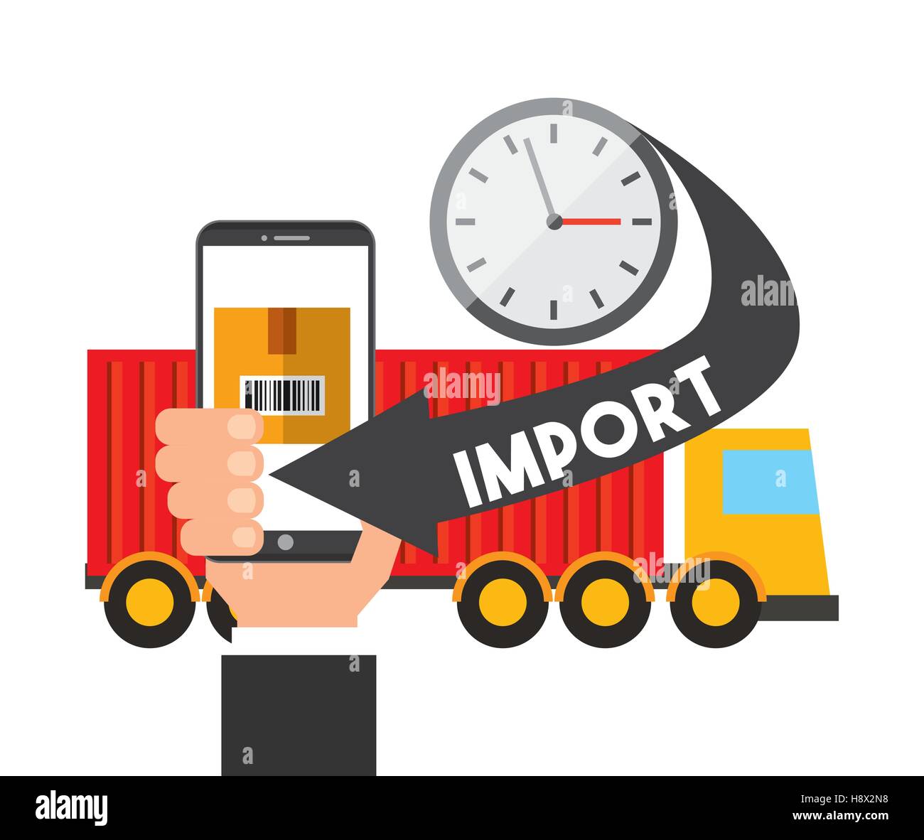 cargo truck and smartphone device with logistic import icons. export ...