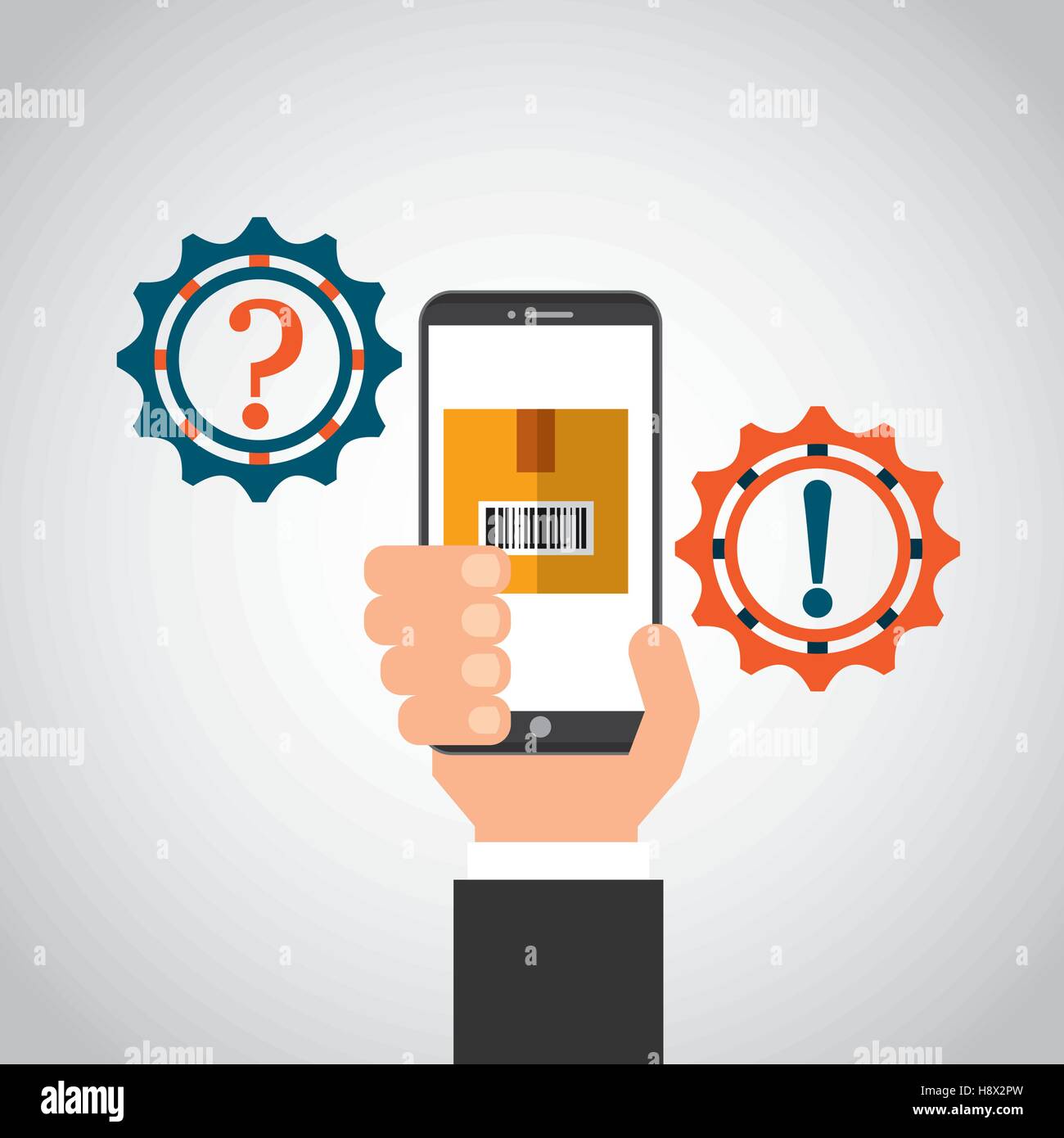 gears wheels and human hand holding a smartphone device.export and ...